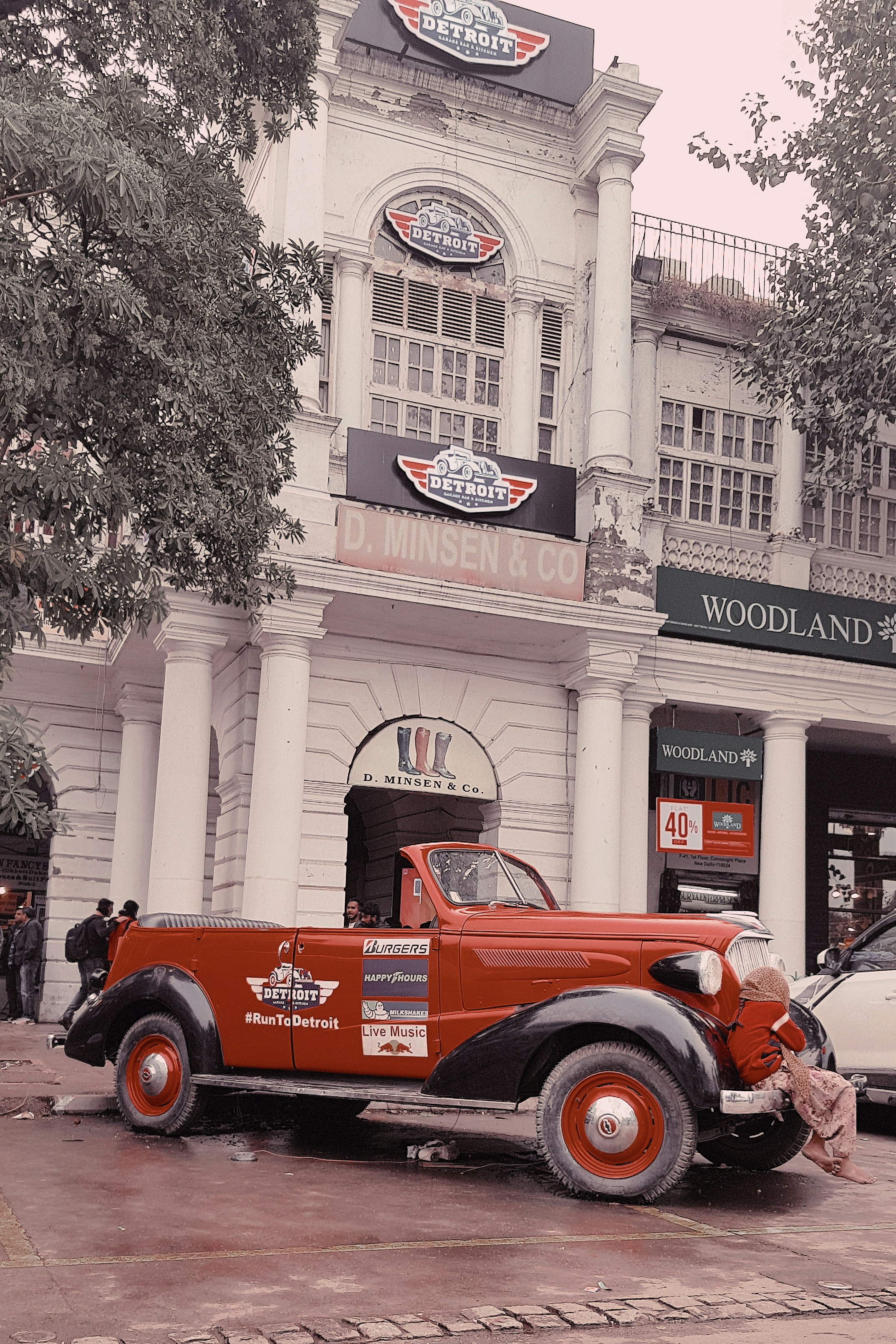Crimson Roadster at Detroit's Grand Facade