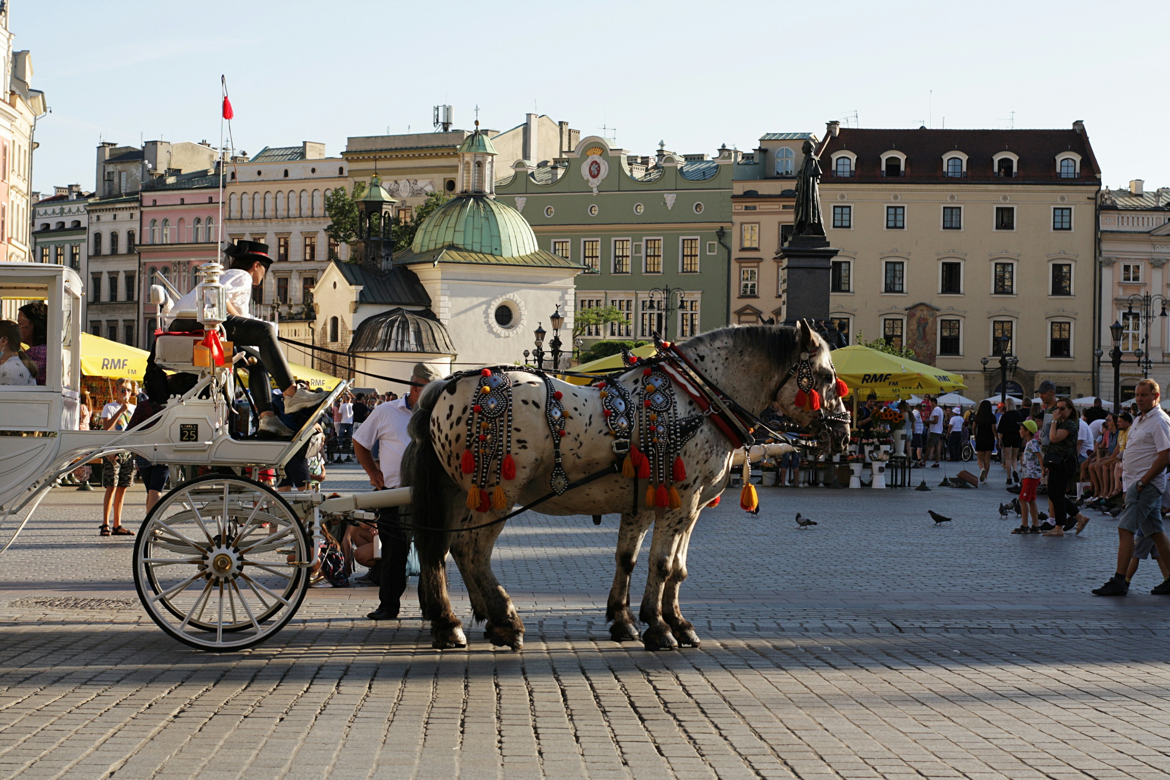 A horse-drawn carriage on the market square in Krakow.