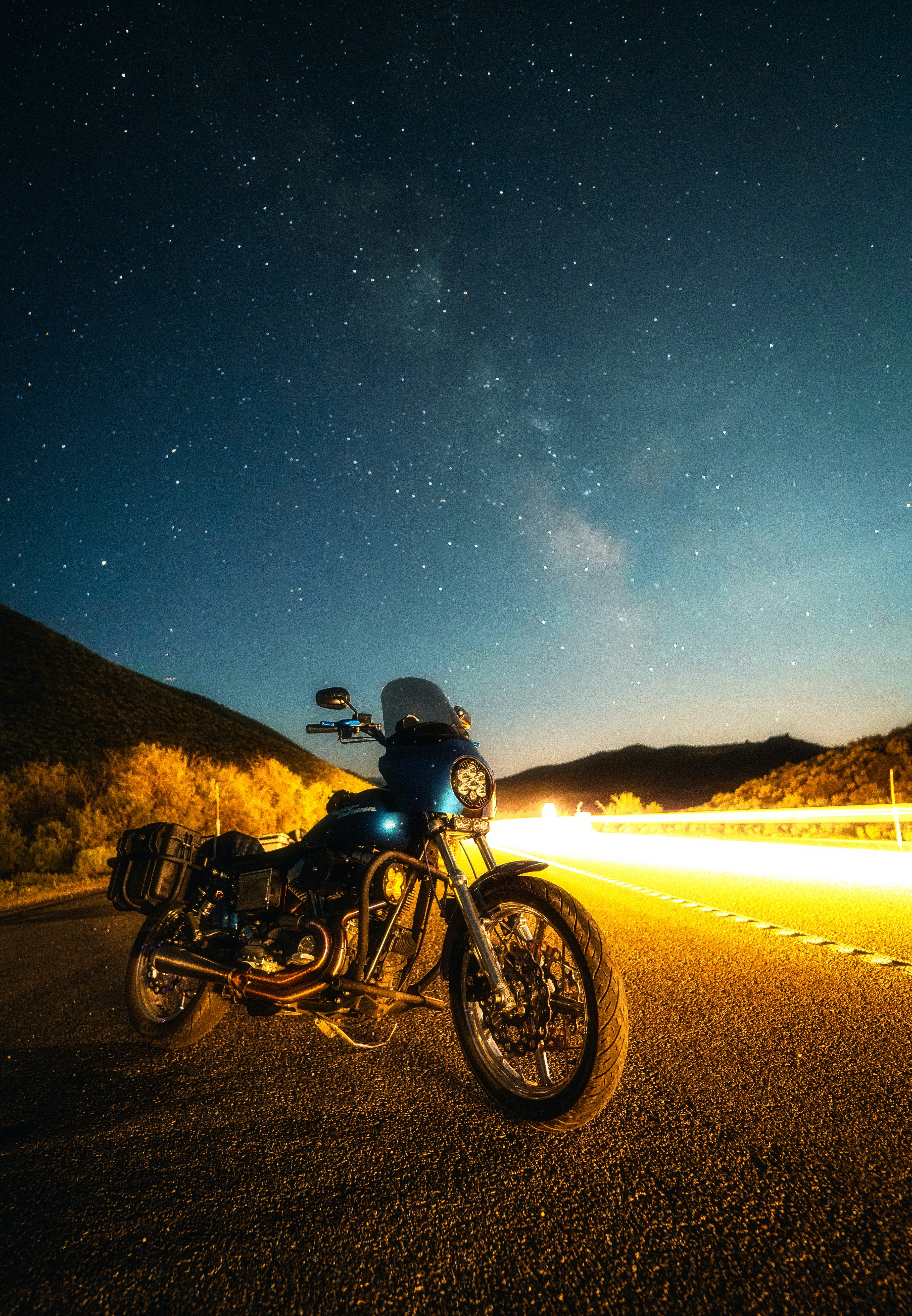 Black motorcycle on road during night time photo – Free Harley davidson ...