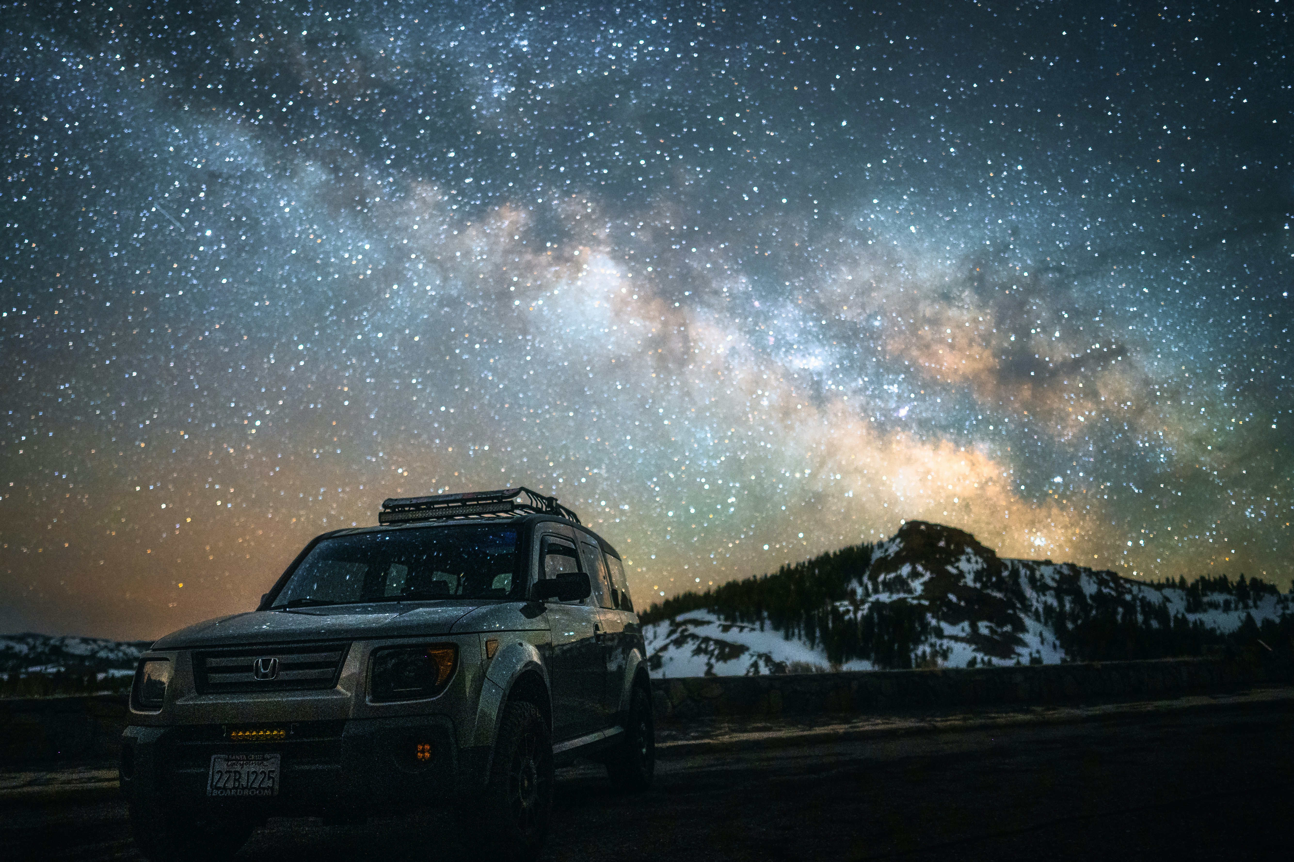 Milky Way Over a Mountain Road: A Night Drive Beneath Cosmic Canopy