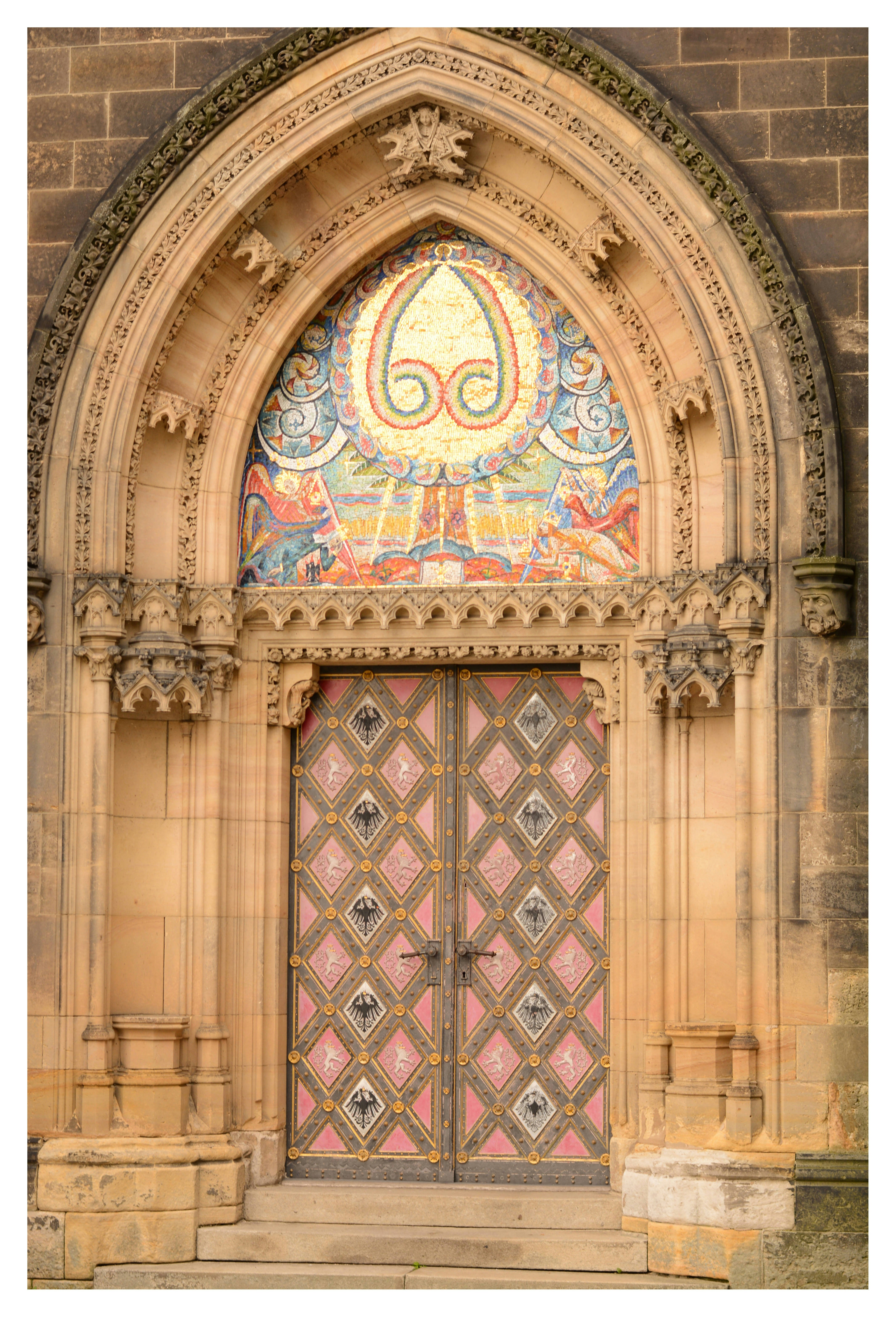 brown and blue floral door