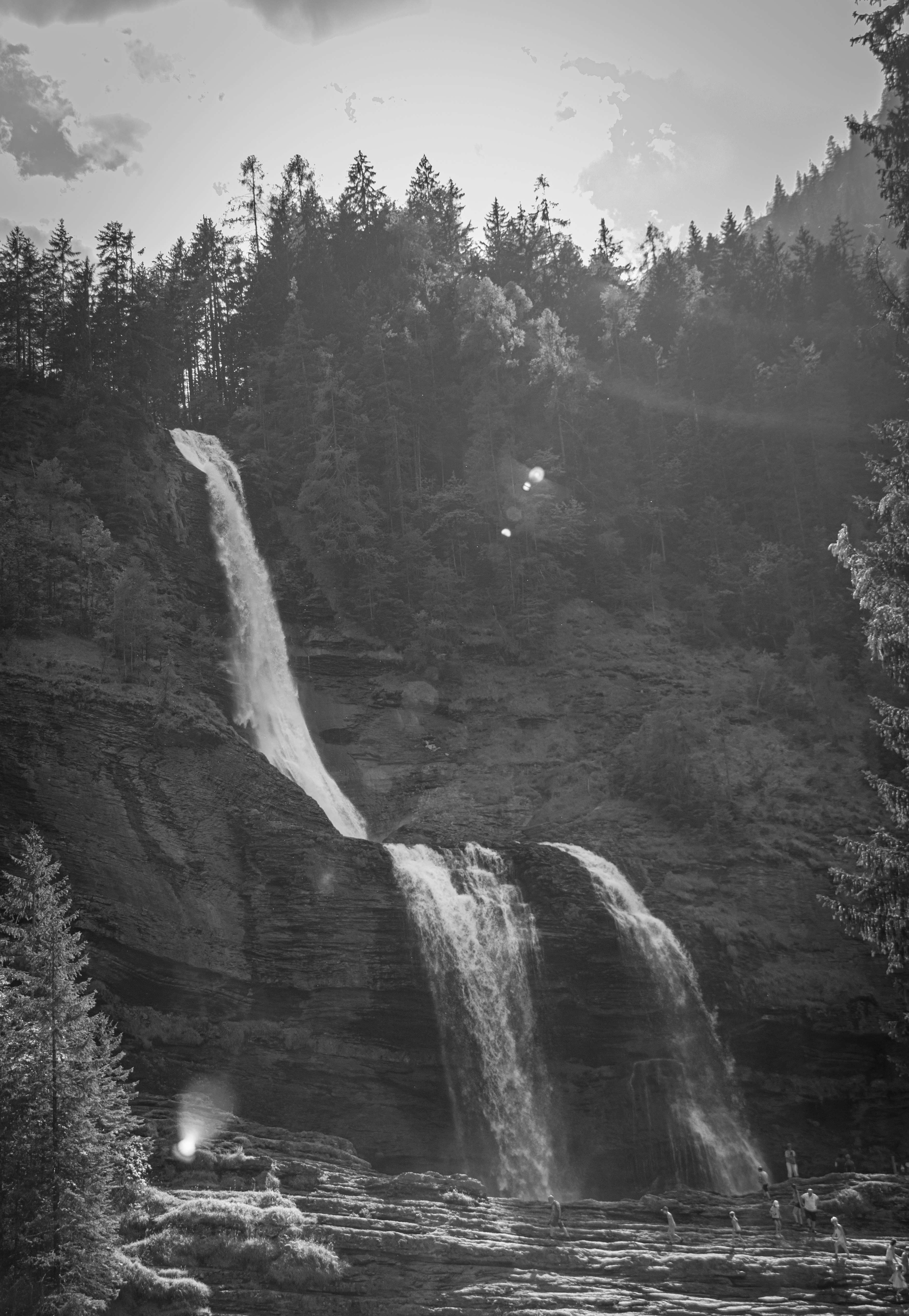 Grayscale photo of waterfalls in forest photo – Free River Image on ...