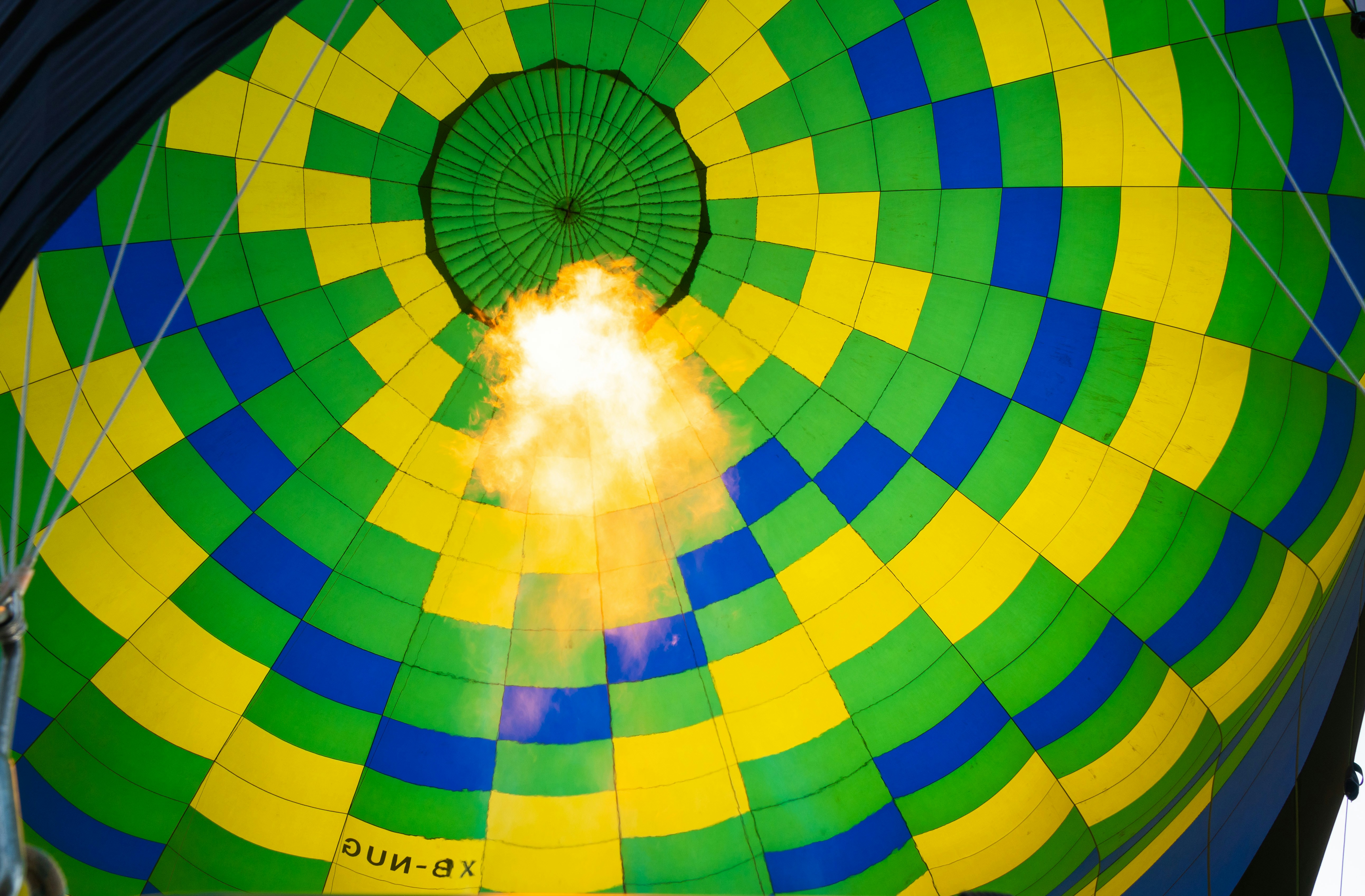 blue green and yellow hot air balloon
