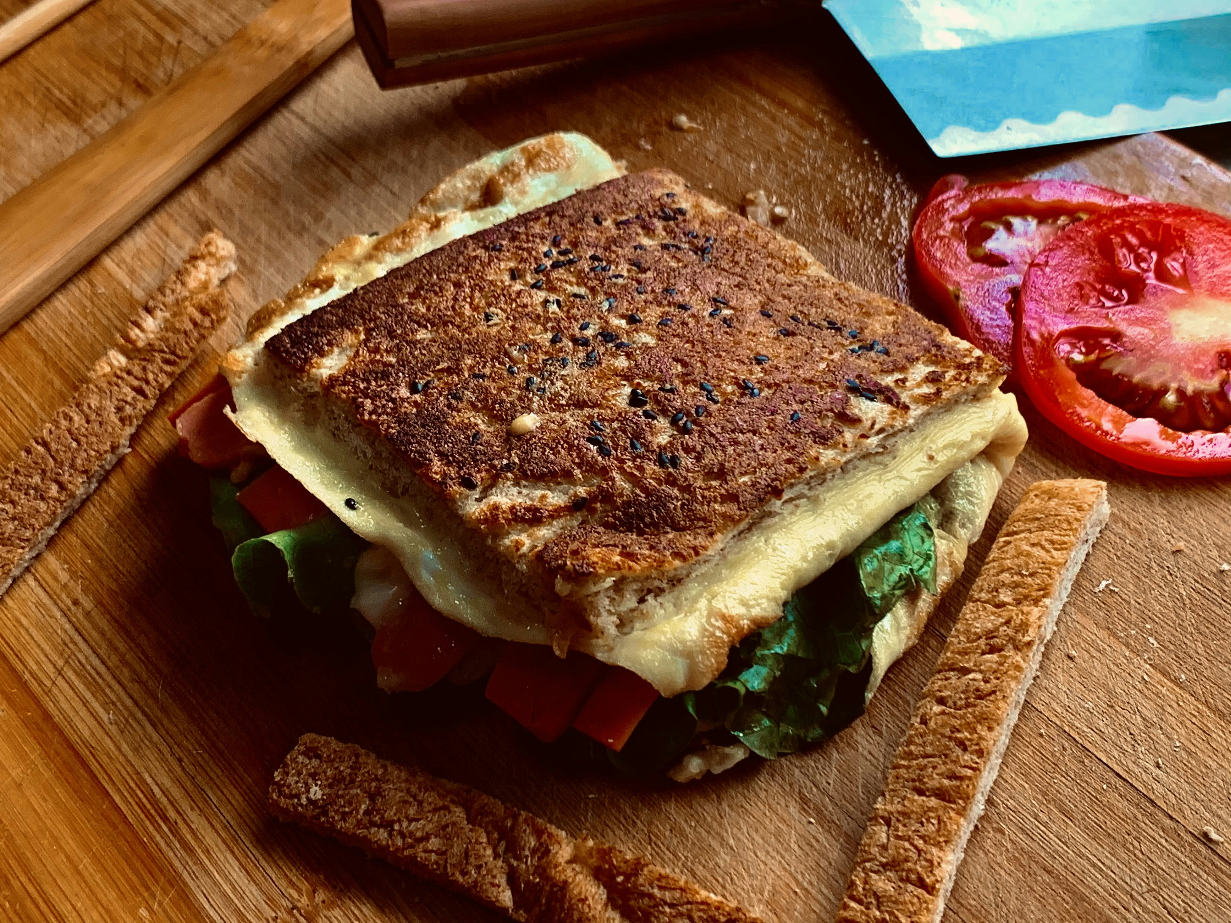 Toasted Sandwich Symphony on a Wooden Stage