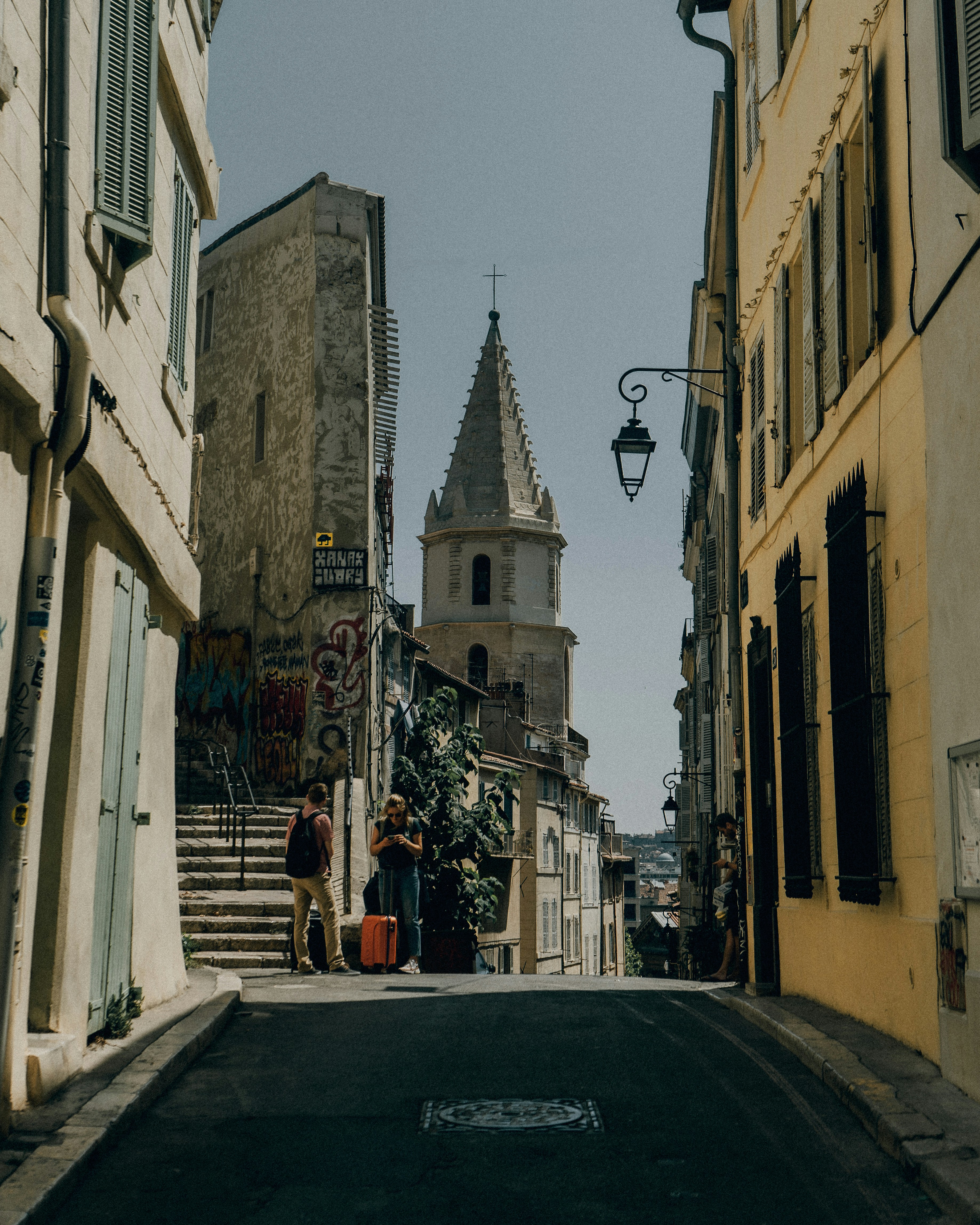Quiet Rue with a Bell Tower Awaiting the Afternoon Light