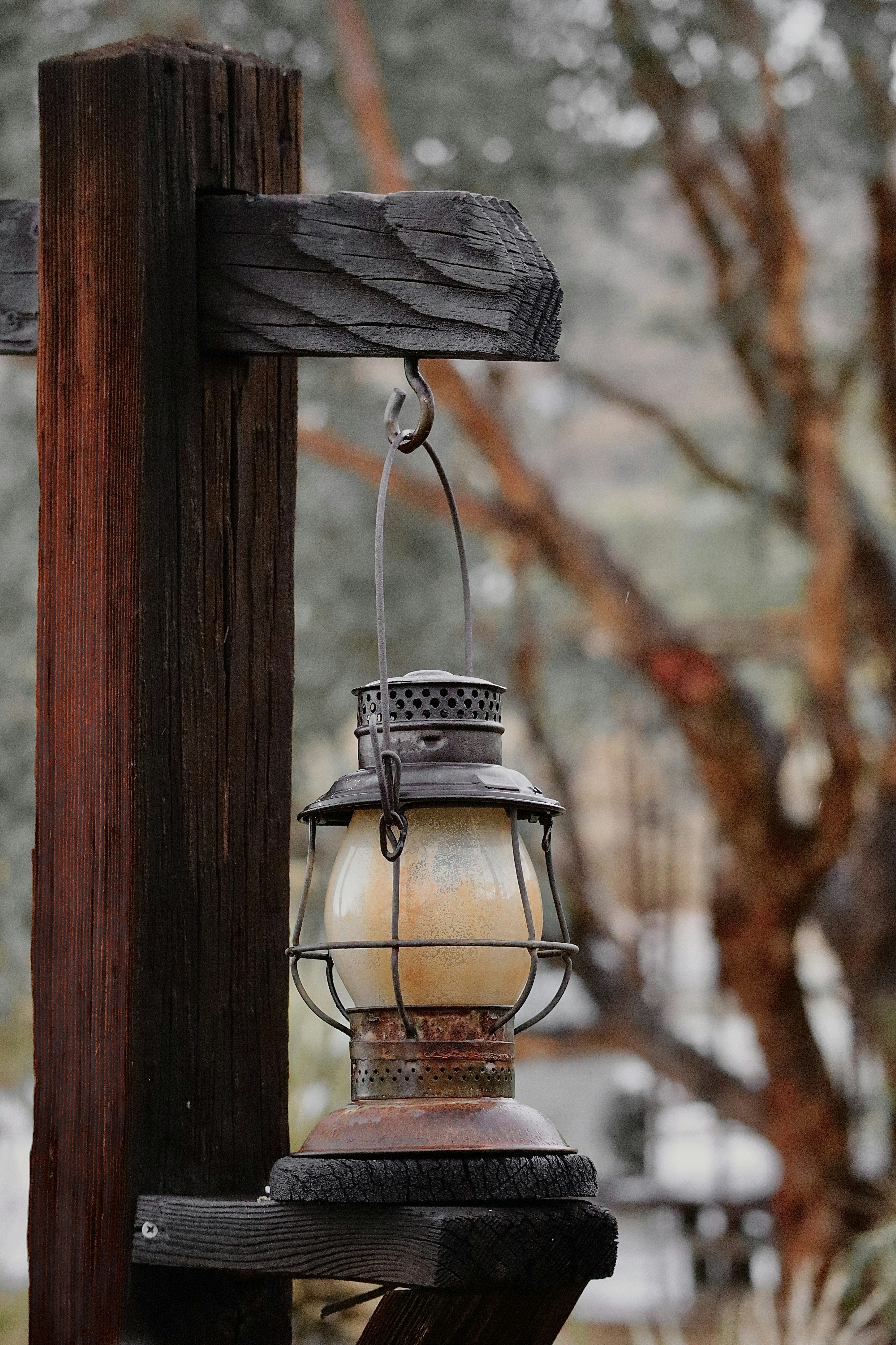 Brown and white lamp on brown wooden post photo – Free Joshua tree ...