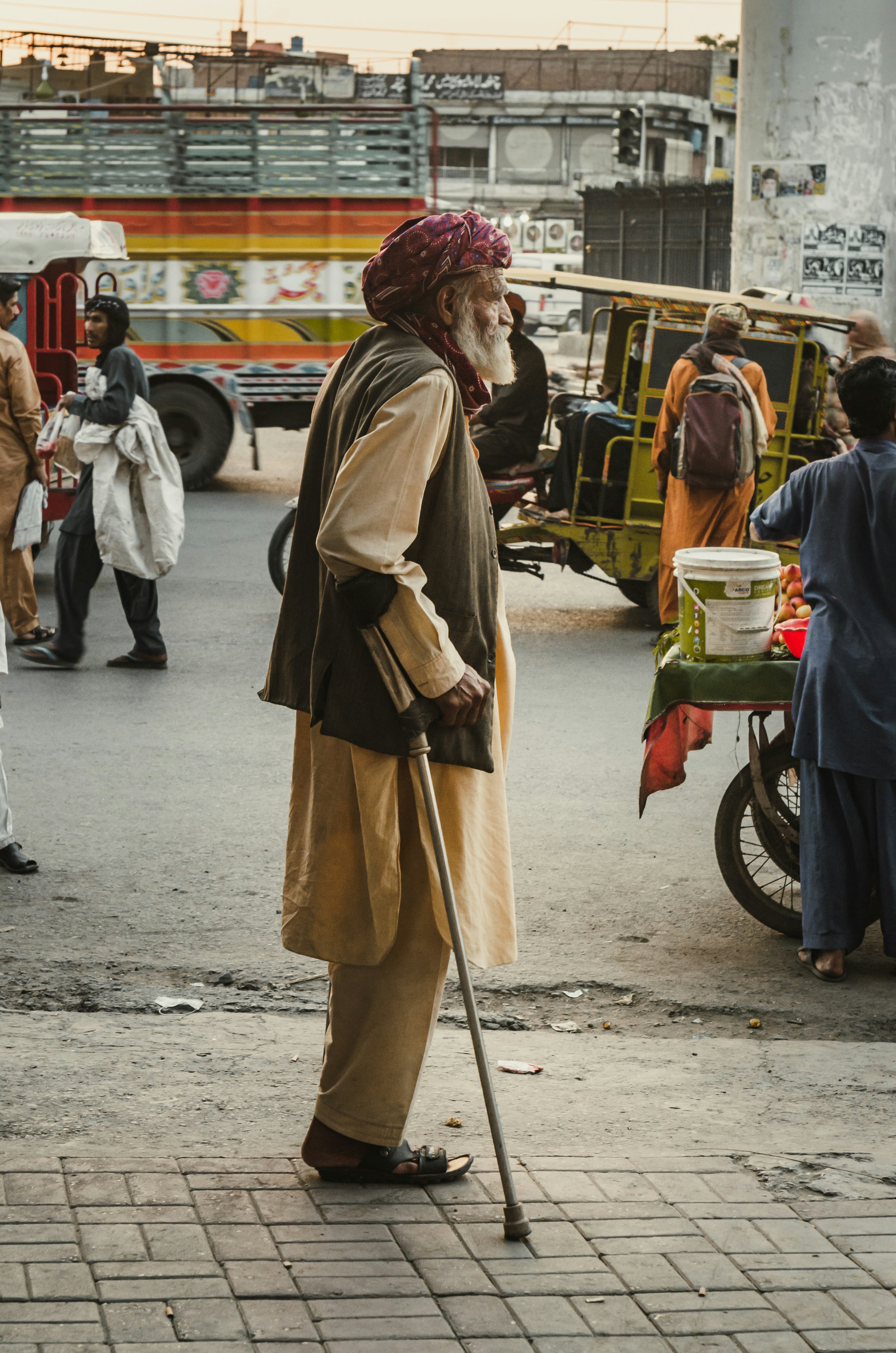 The Walking Sage of a Bustling Street