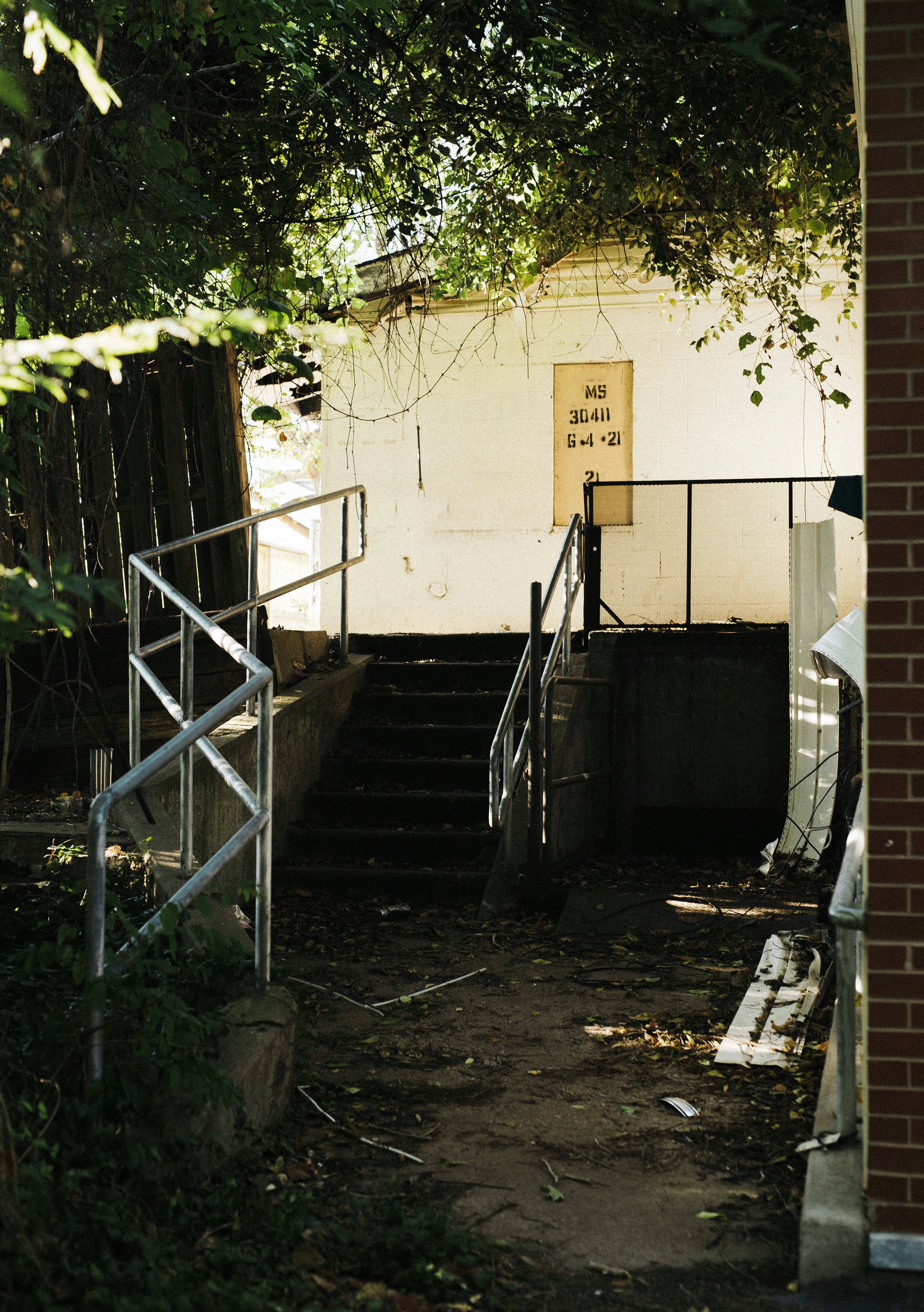 Blue metal ladder leaning on white wall photo – Free Banister Image on ...
