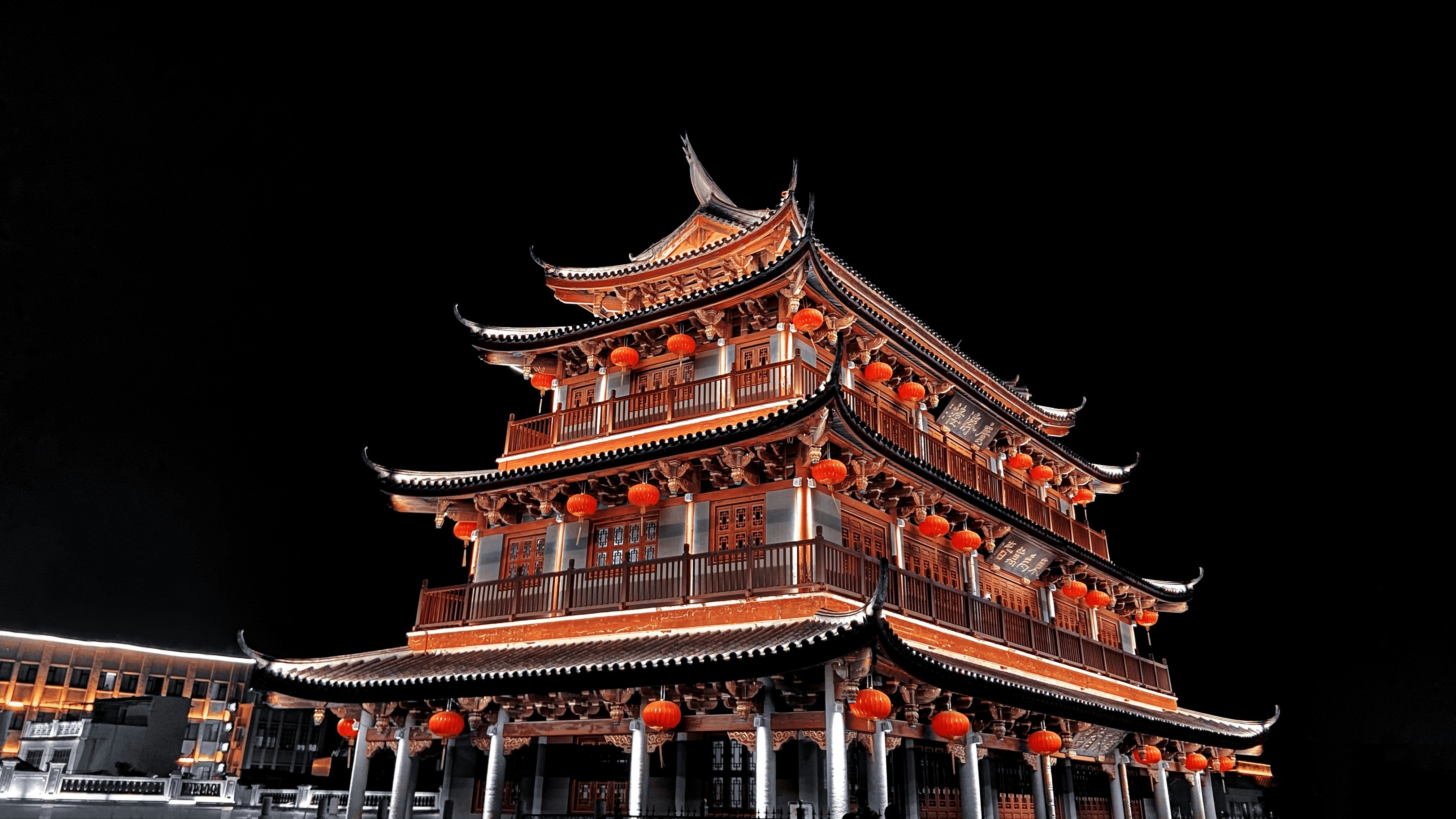 Red and white temple during night time photo – Free Architecture Image ...