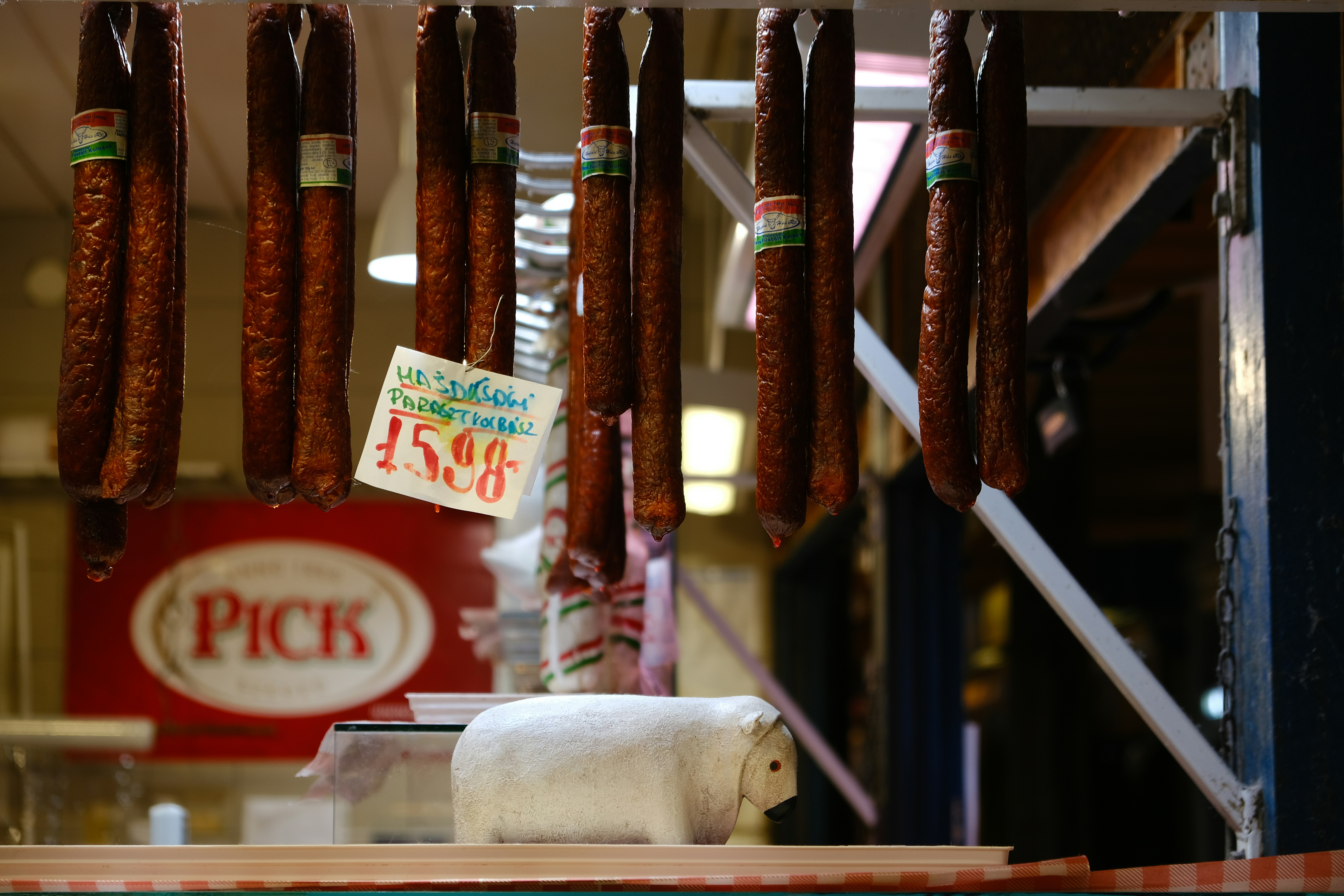 Hanging Sausages in a Market Stall