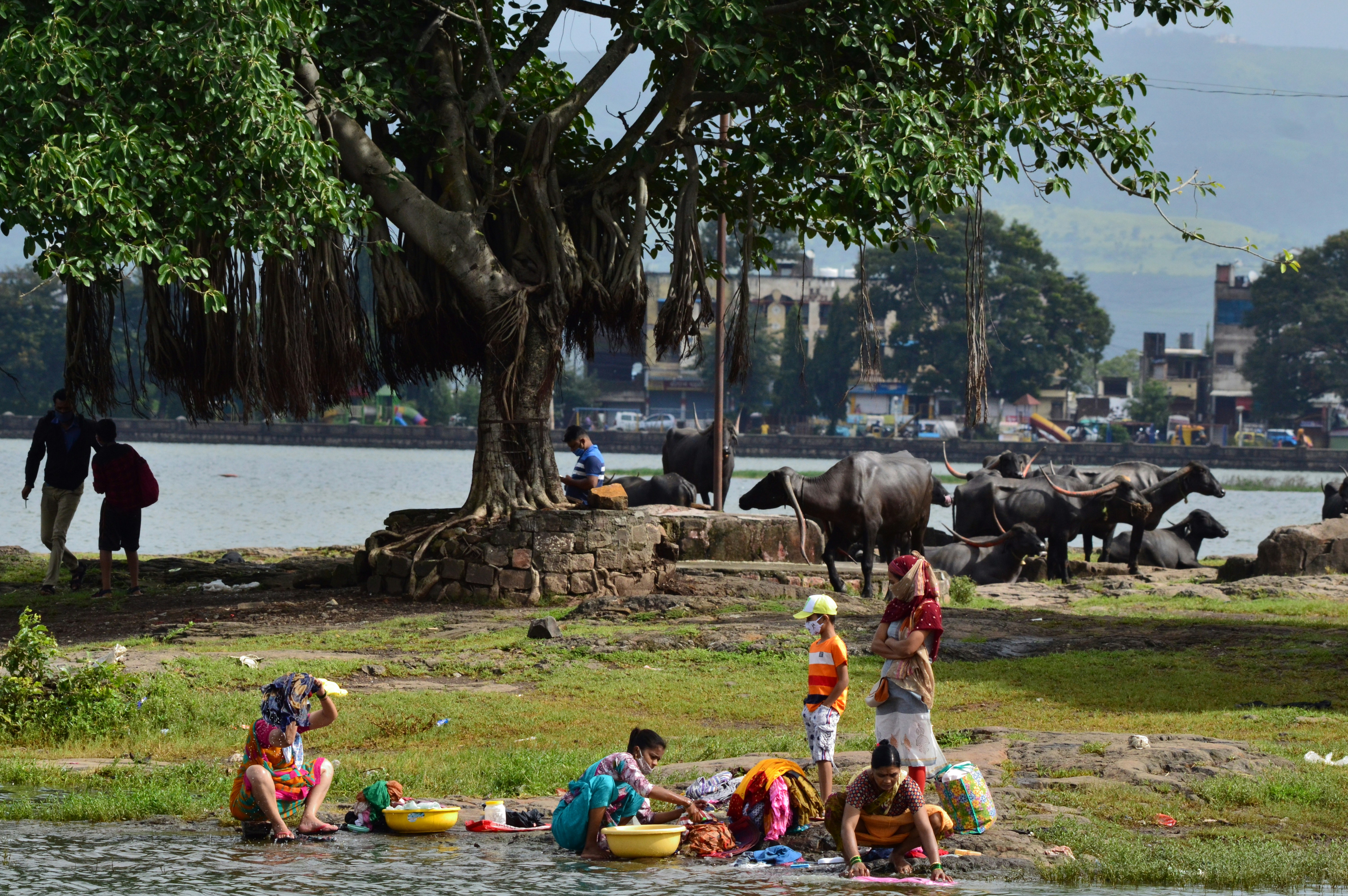 Women washing clothes at the riverside