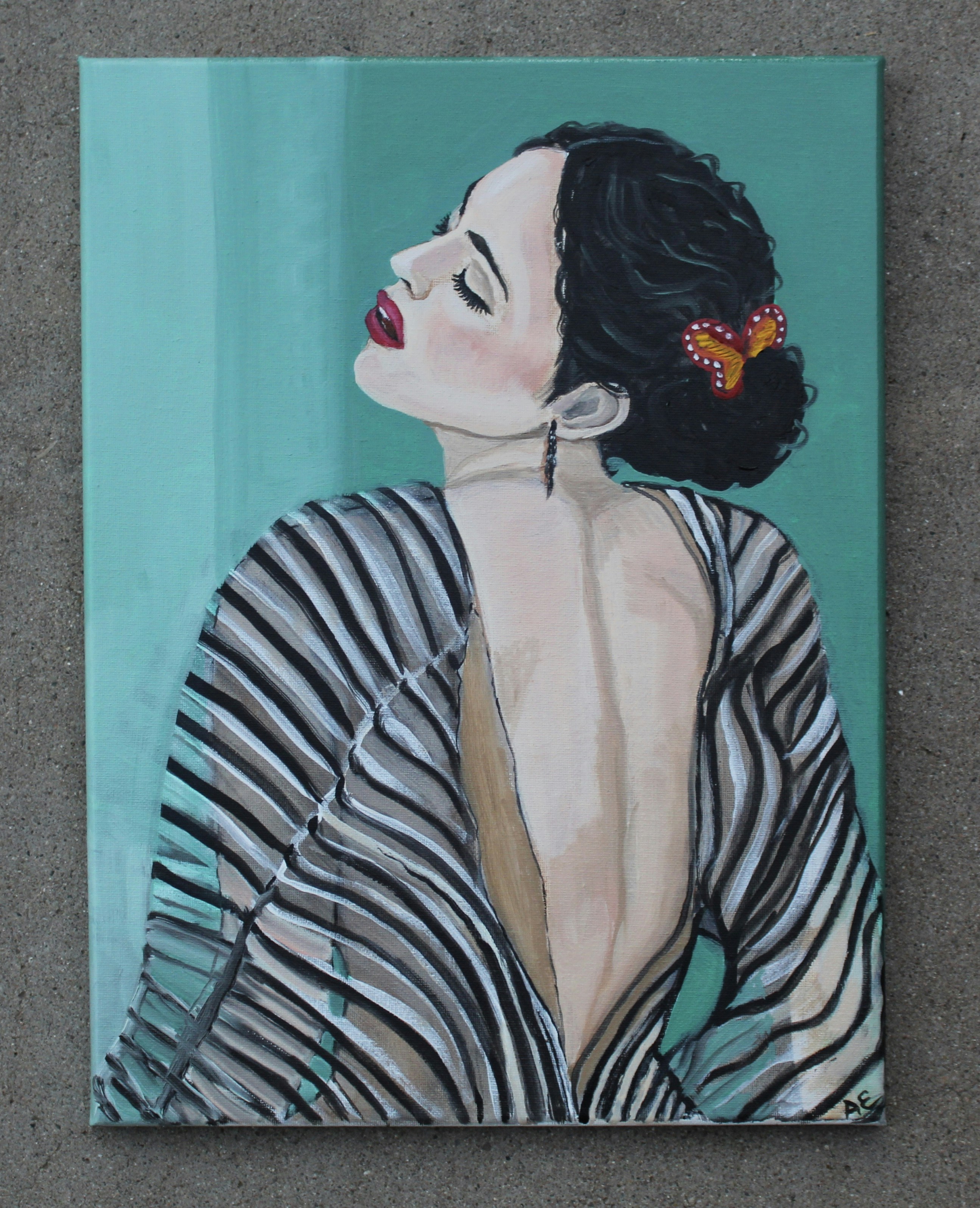 Portrait in Flux: A Backturned Diva with a Flaming Butterfly