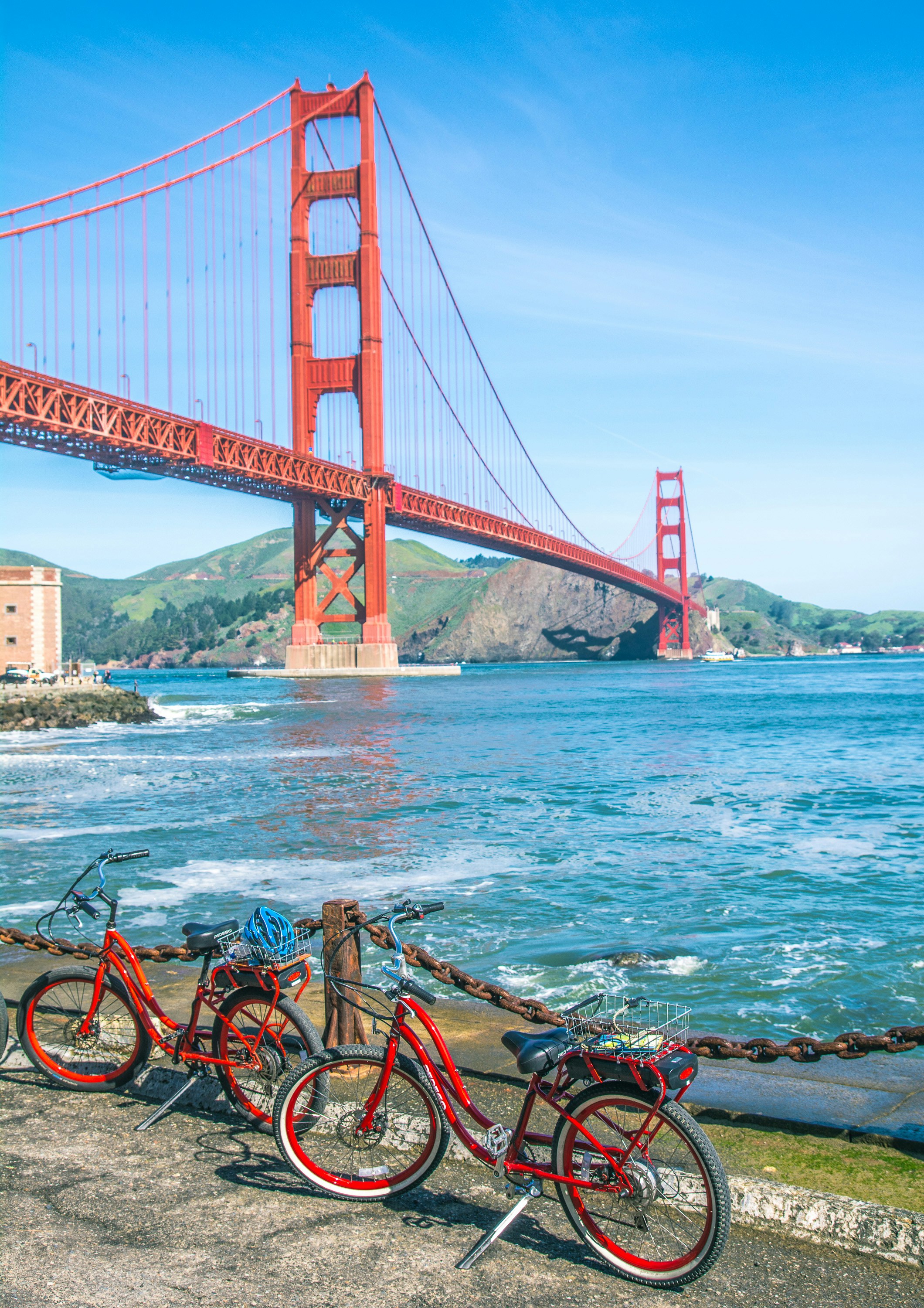 Crimson Span and Coastal Wheels: A Golden Gate Moment