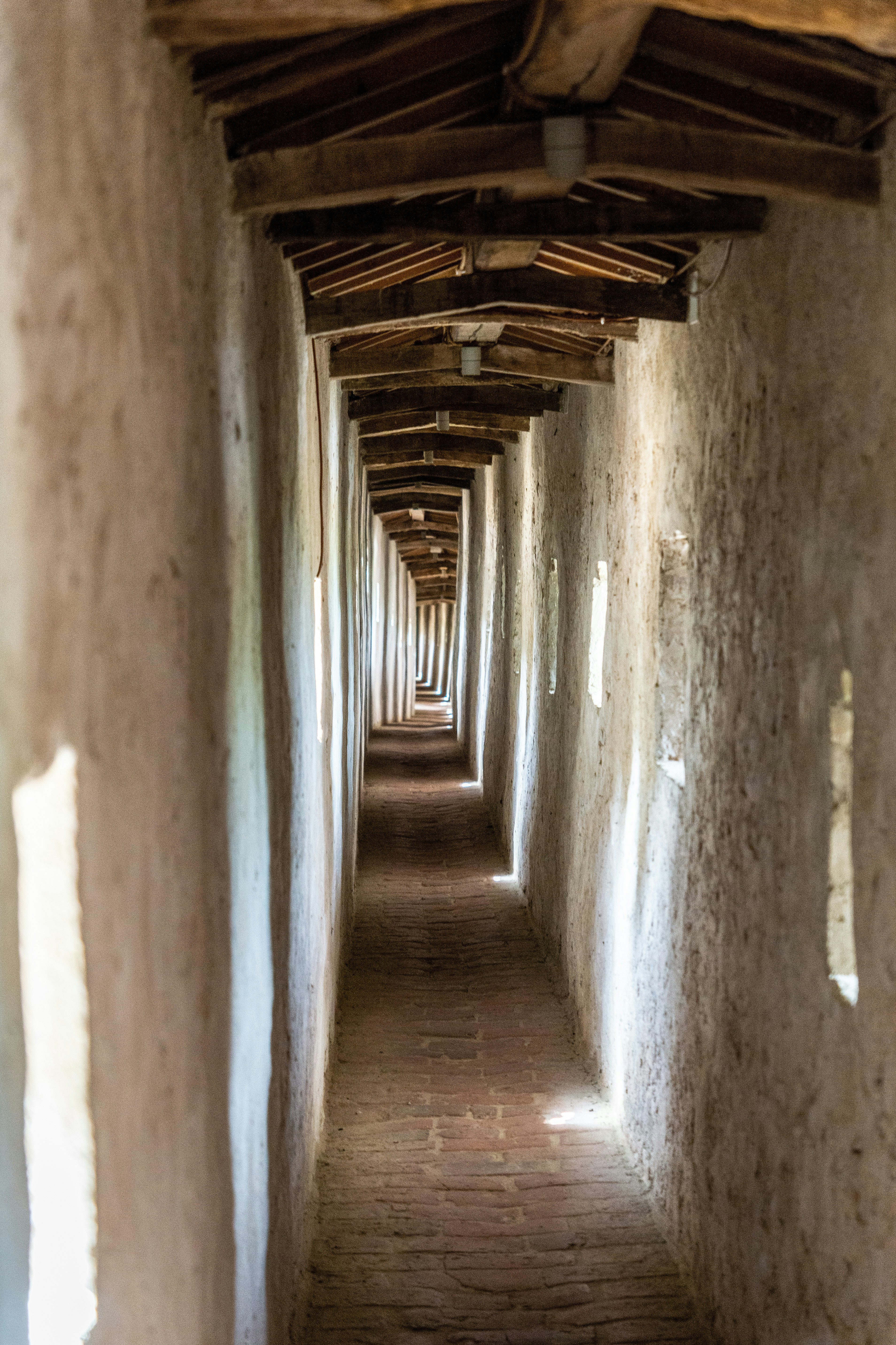 Brown wooden pathway in between concrete walls photo – Free Castiglione ...