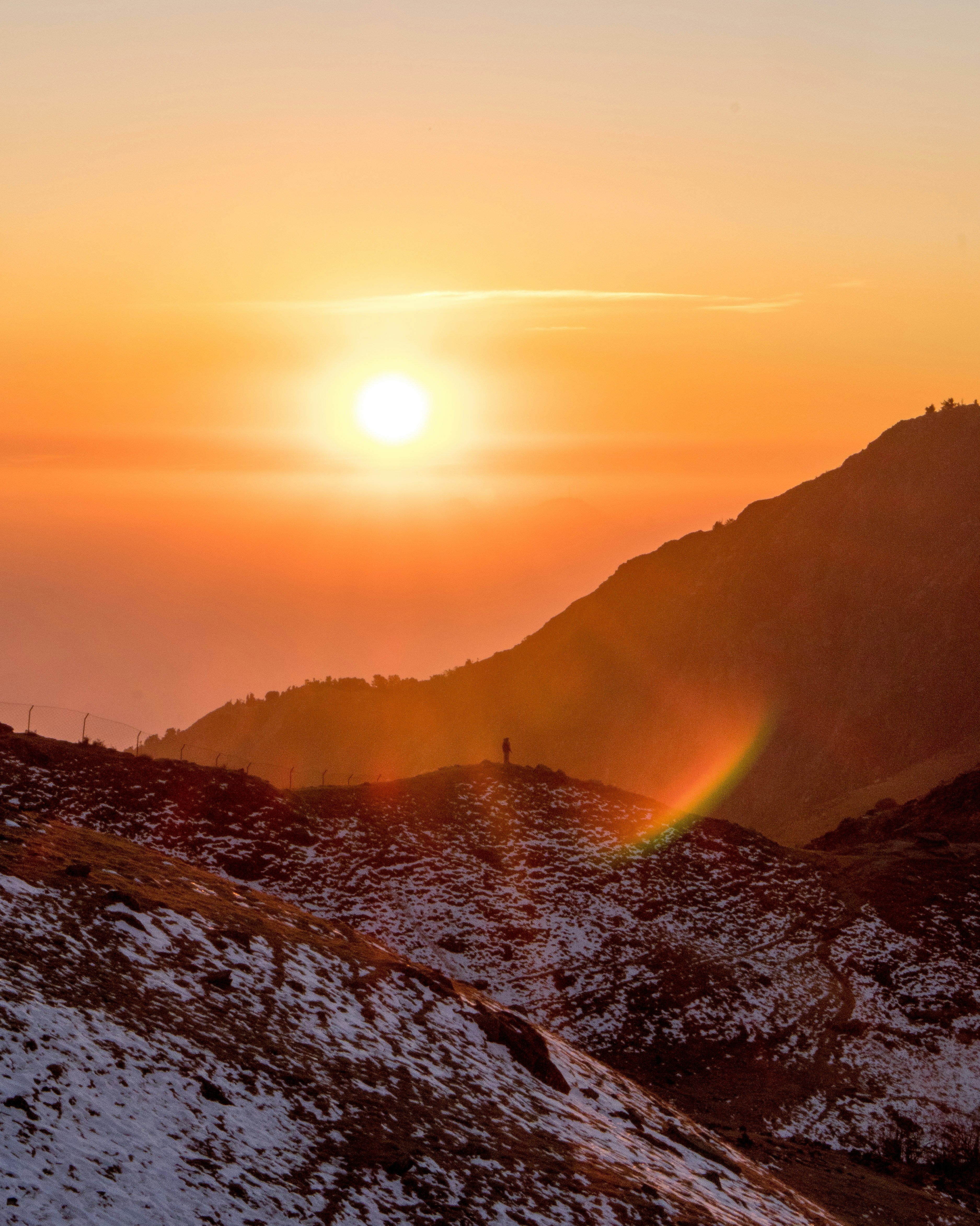 Sunset at the Ridge: Afire Horizon over Snow-dusted Slopes