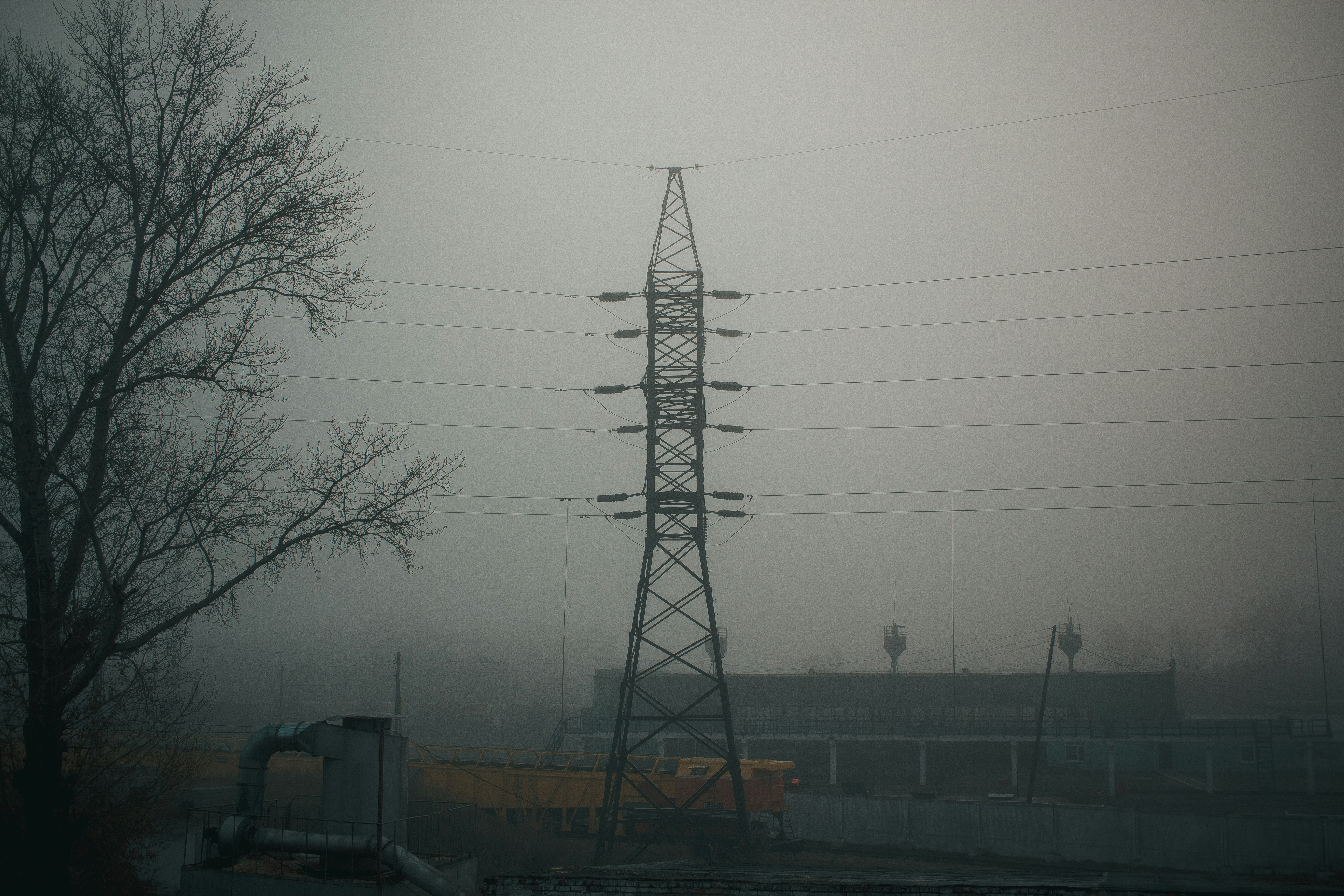 Misty Substation: A Lone Lattice in Quiet Fog