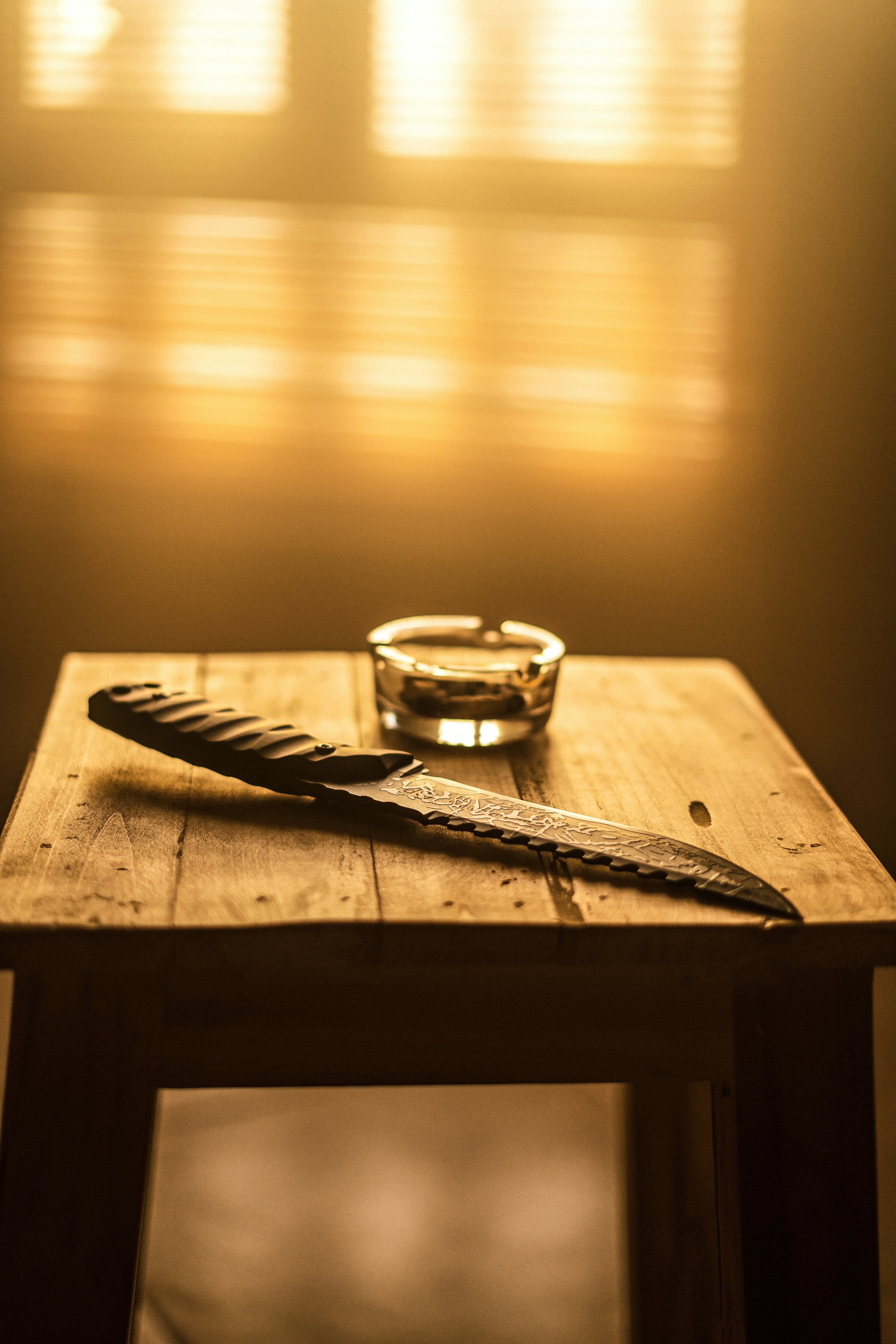 Golden Hour Curved Blade on Weathered Wood