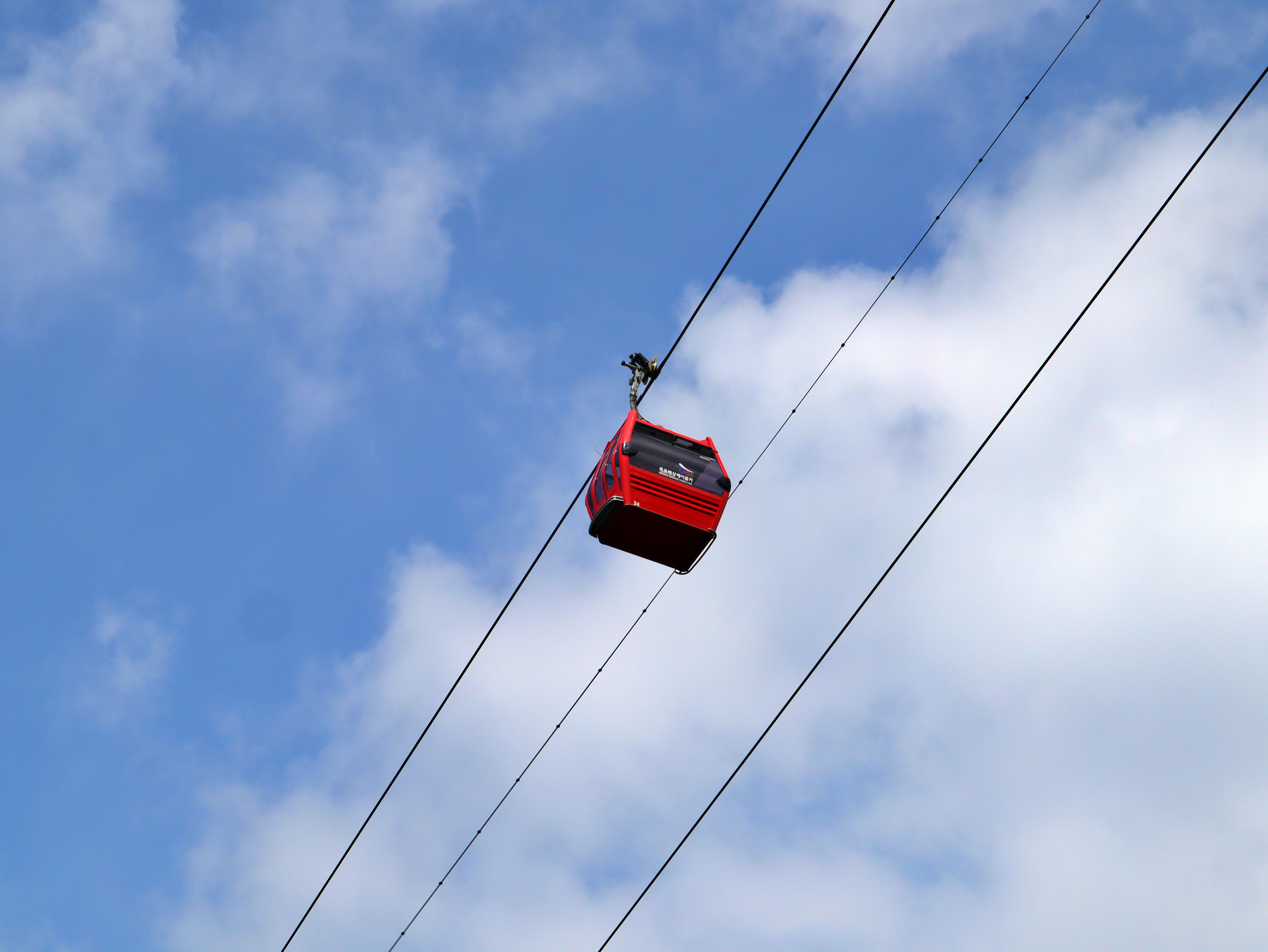 canon m50 | red cable car under blue sky