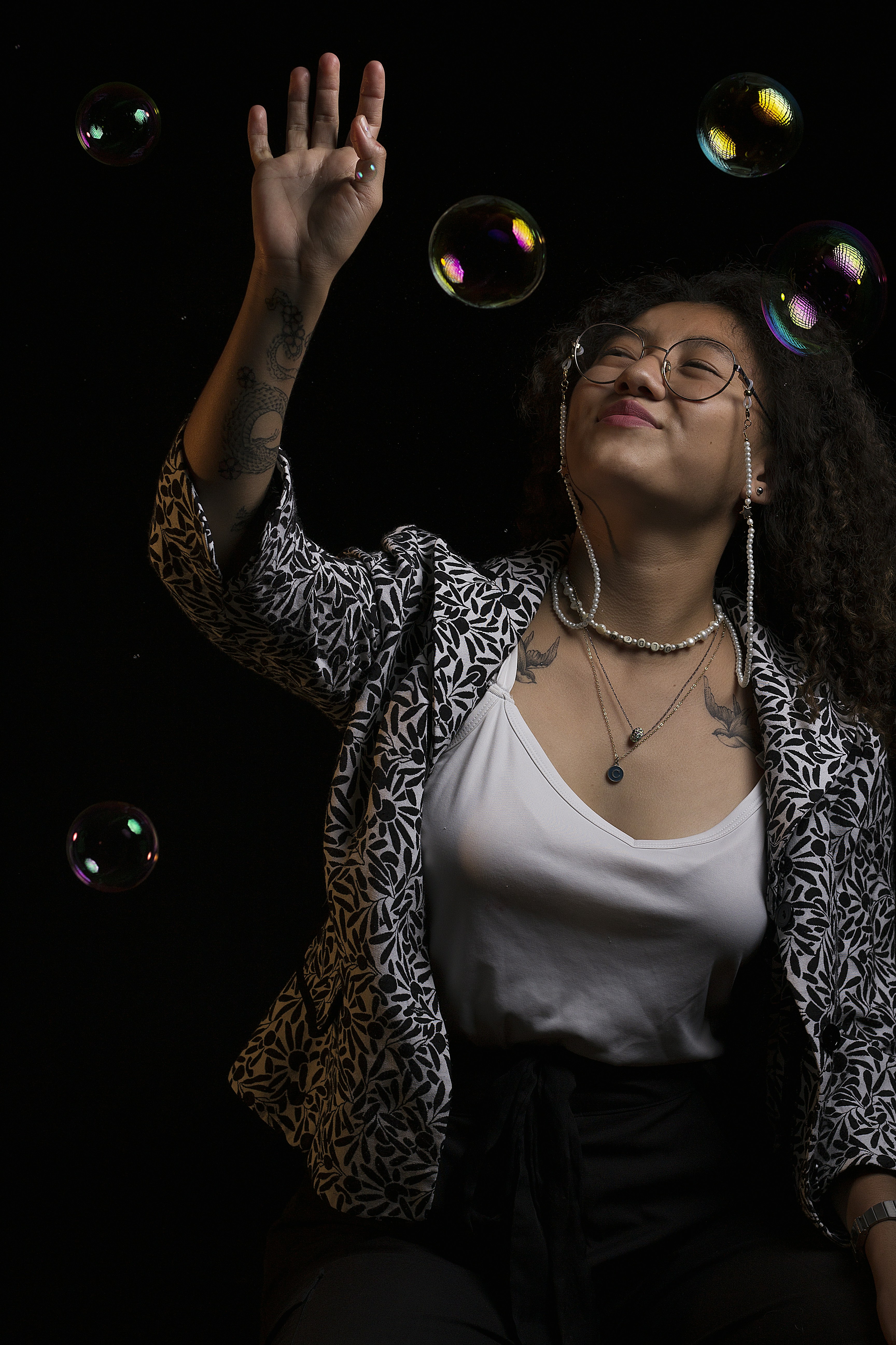 Bubbles and Beads: A Velvet Studio Portrait