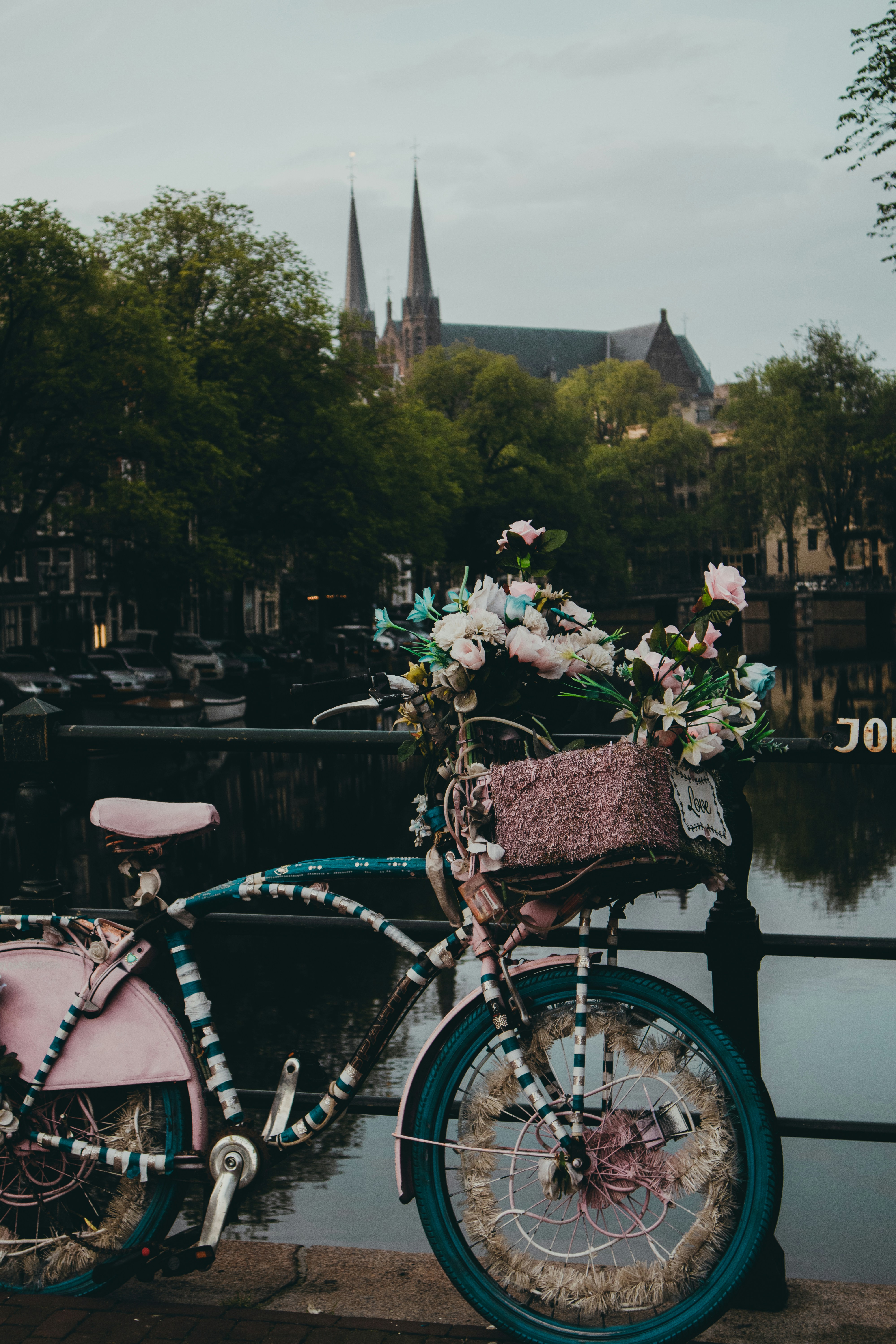 Blossom-Basket Bicycle by the City Canal