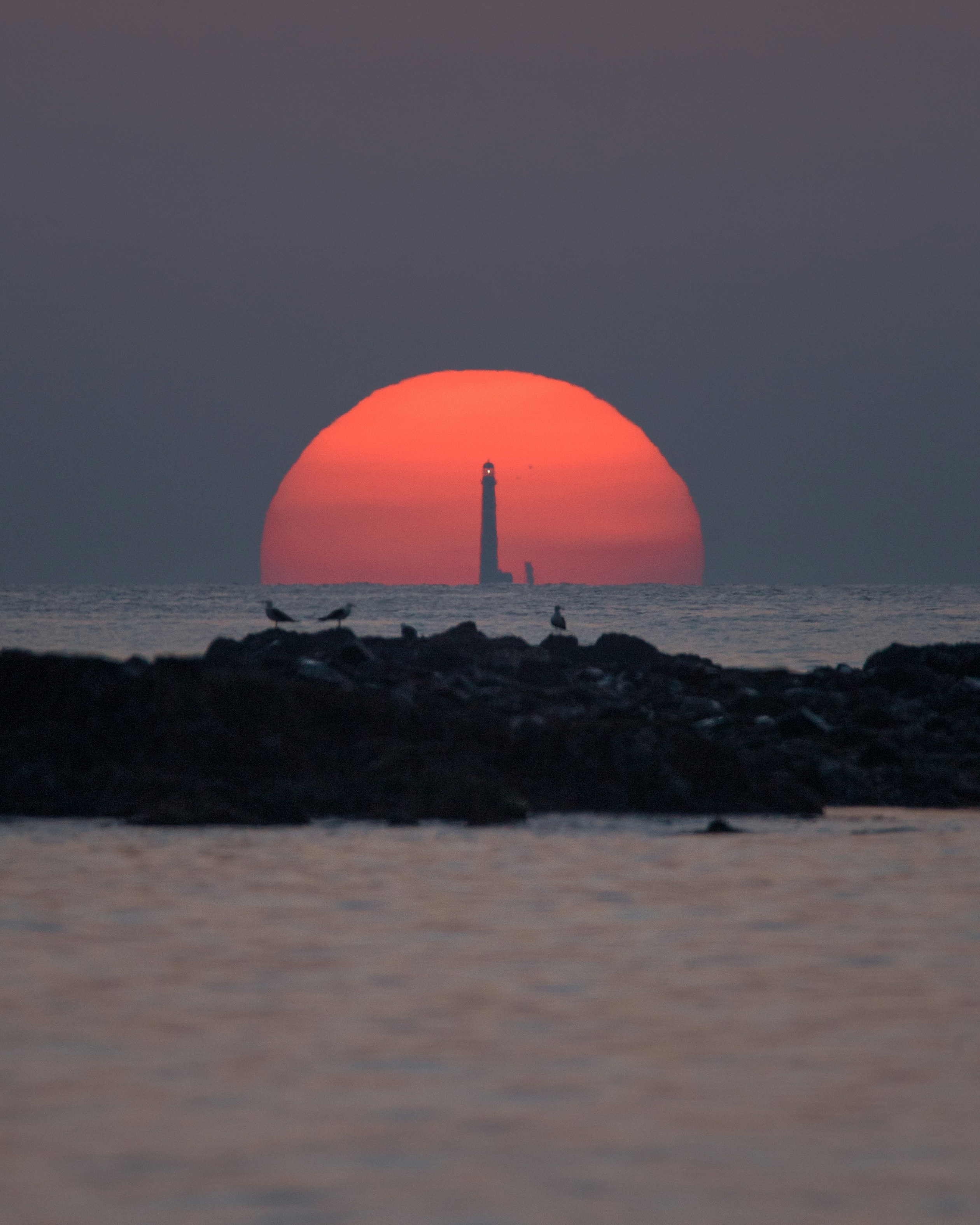 Orange ball on black rock near body of water during sunset photo – Free ...