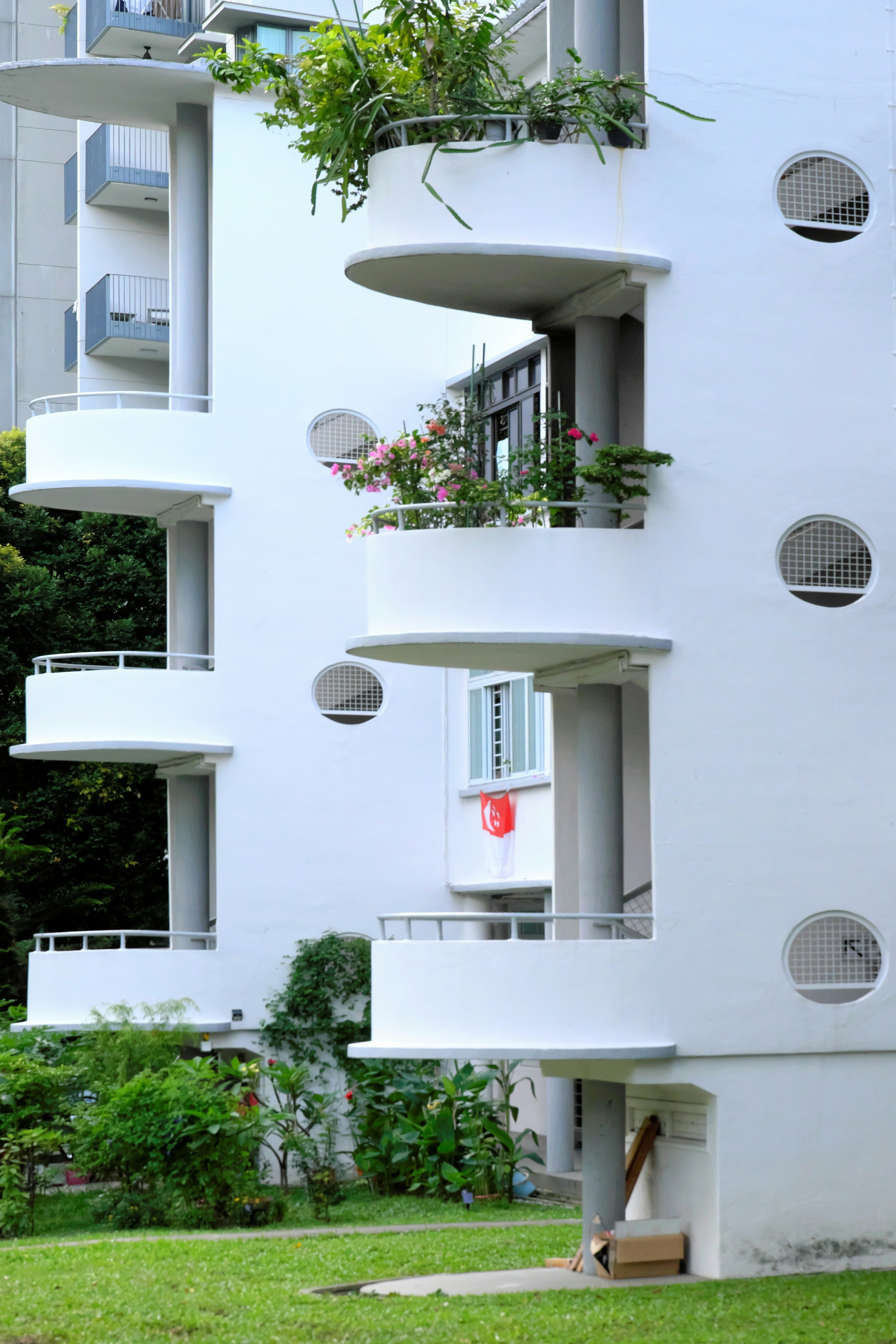 Verdant Balcony Crown on a White Modernist Façade
