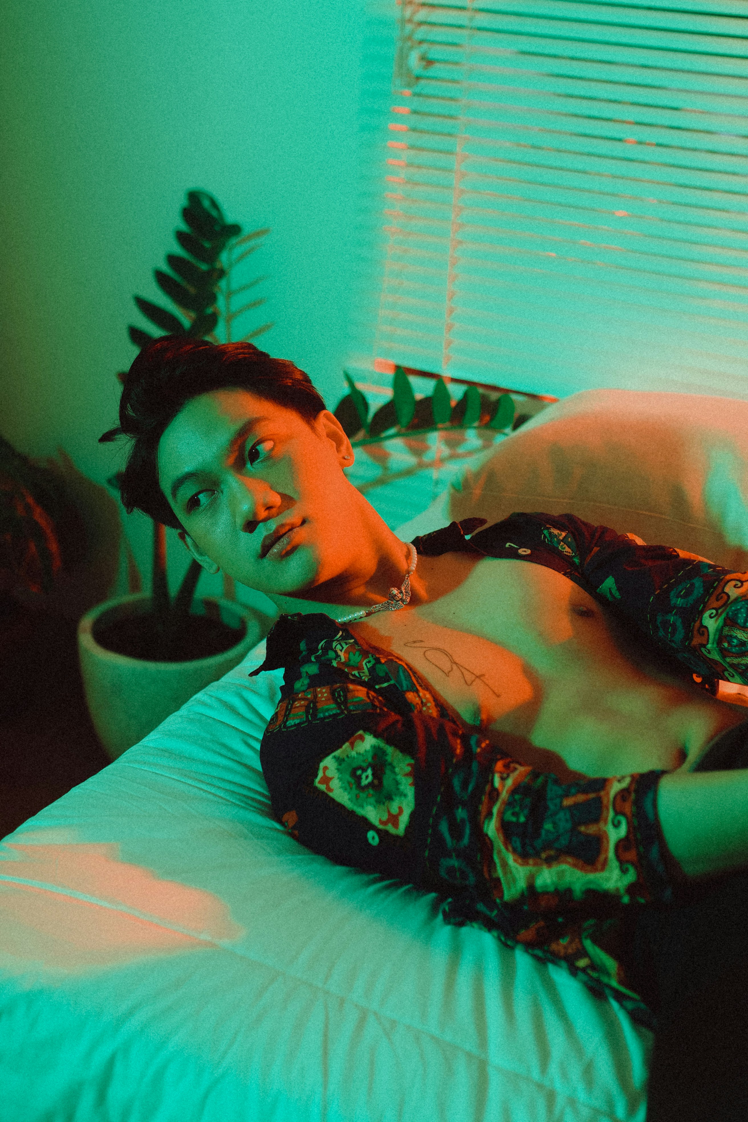 Neon Sleep: A Portrait Drifting in Green-Tinted Calm