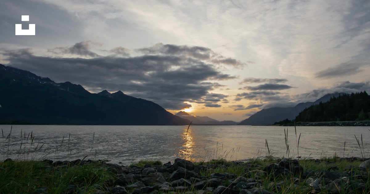 Green Grass Near Body Of Water During Sunset Photo Free Ocean Image