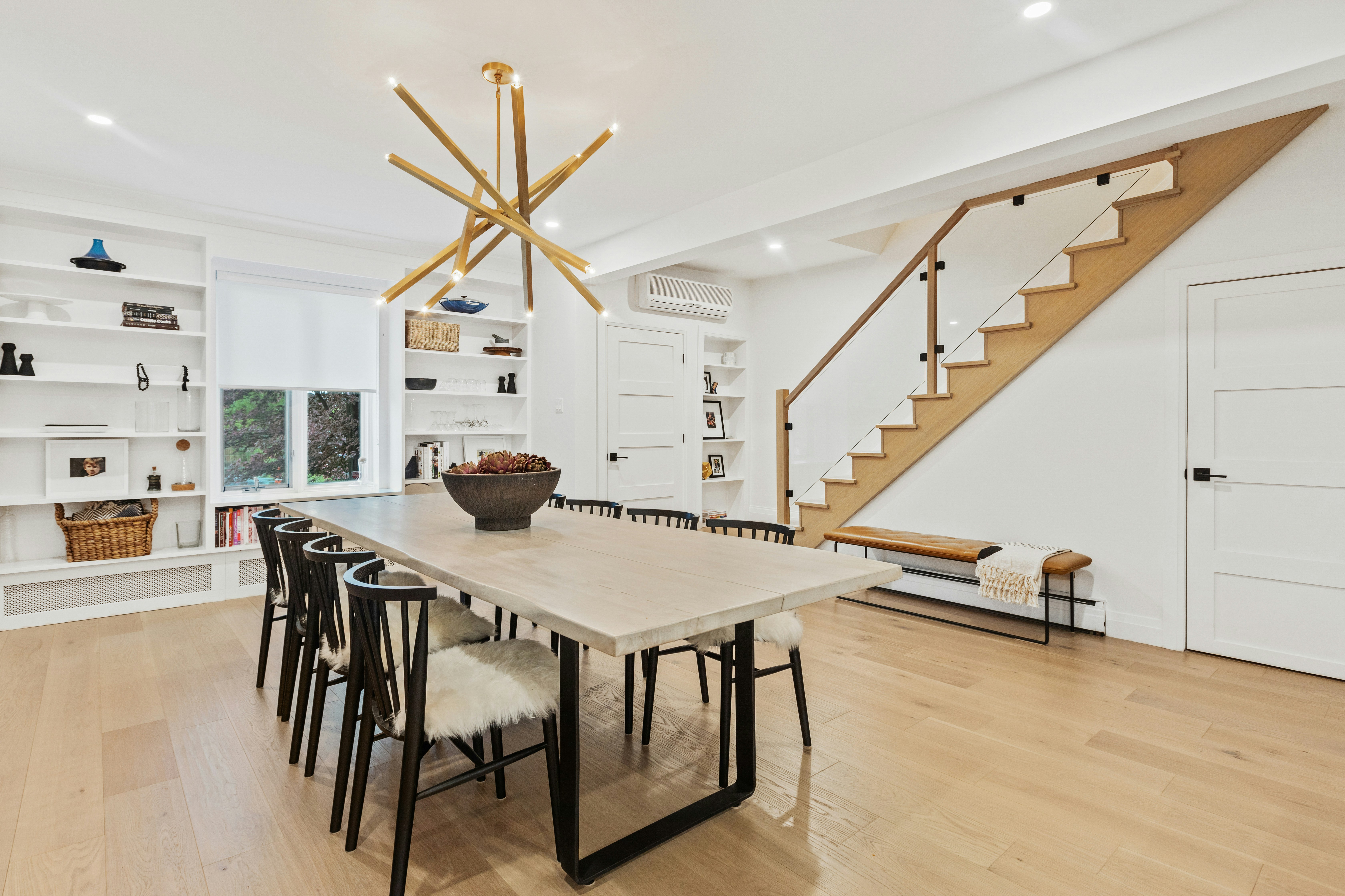 rectangular white table with chairs