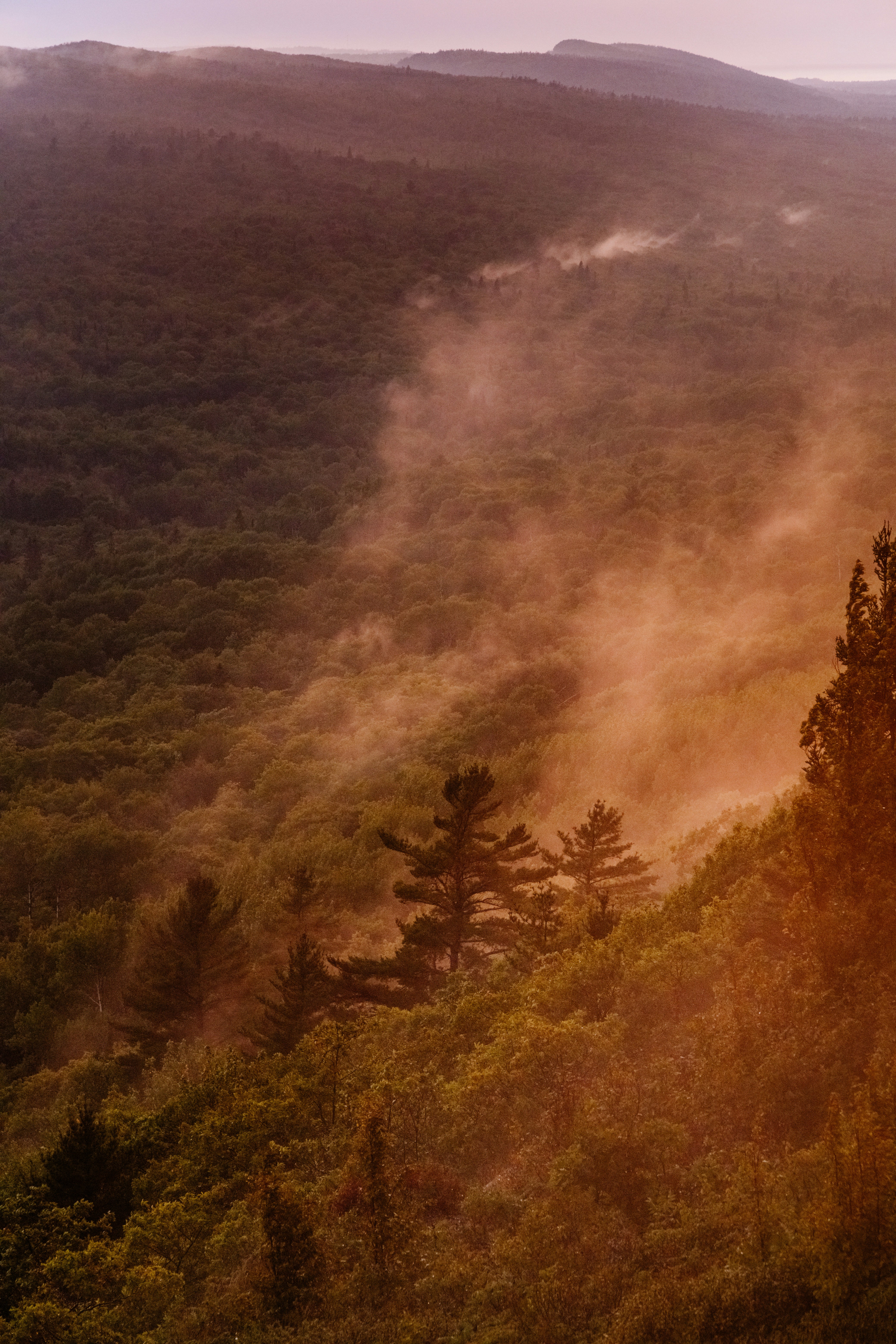Ember Mist Over Pine Ridge at Dusk
