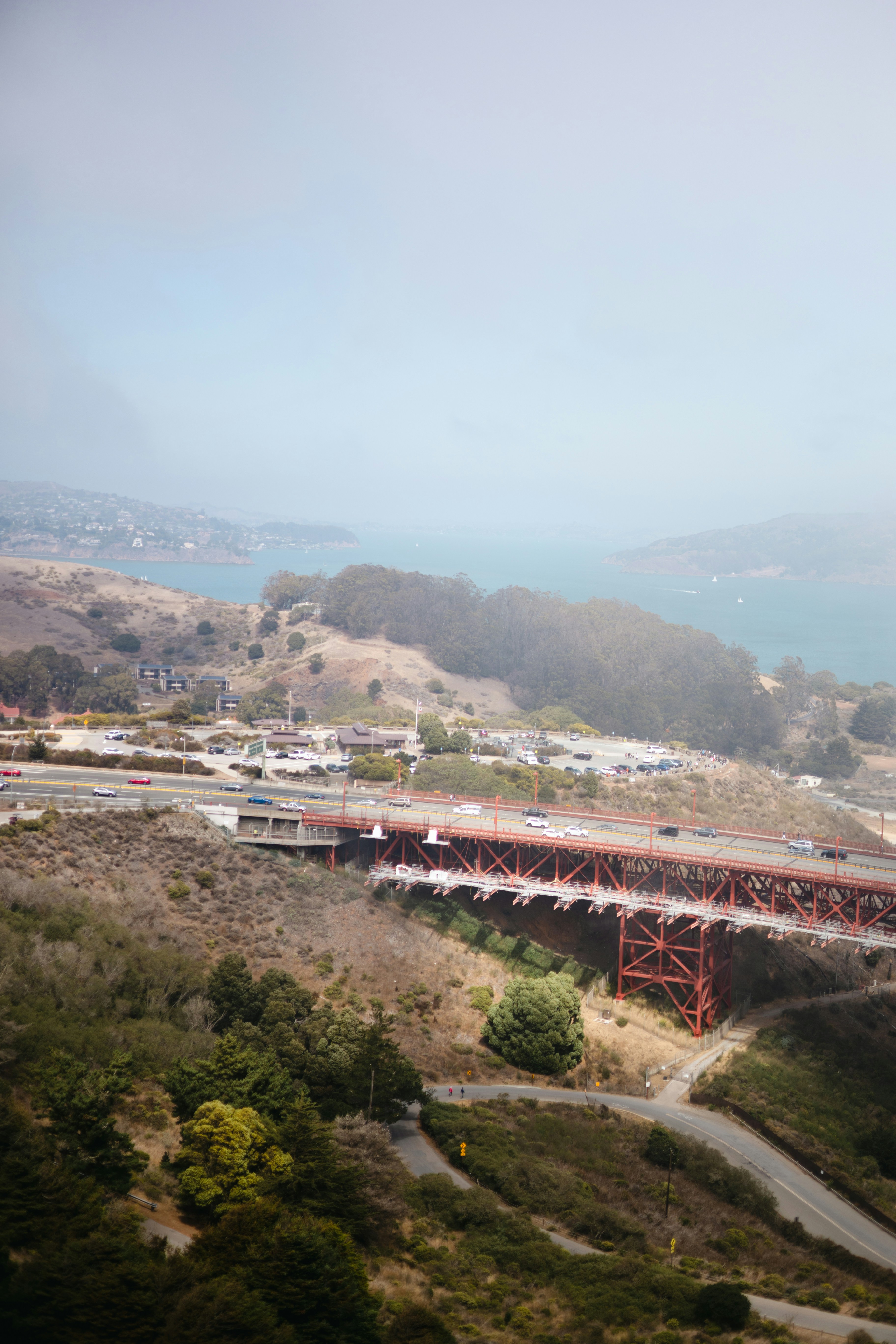 Overpass Across Bay: A Tangle of Road and Red Steel