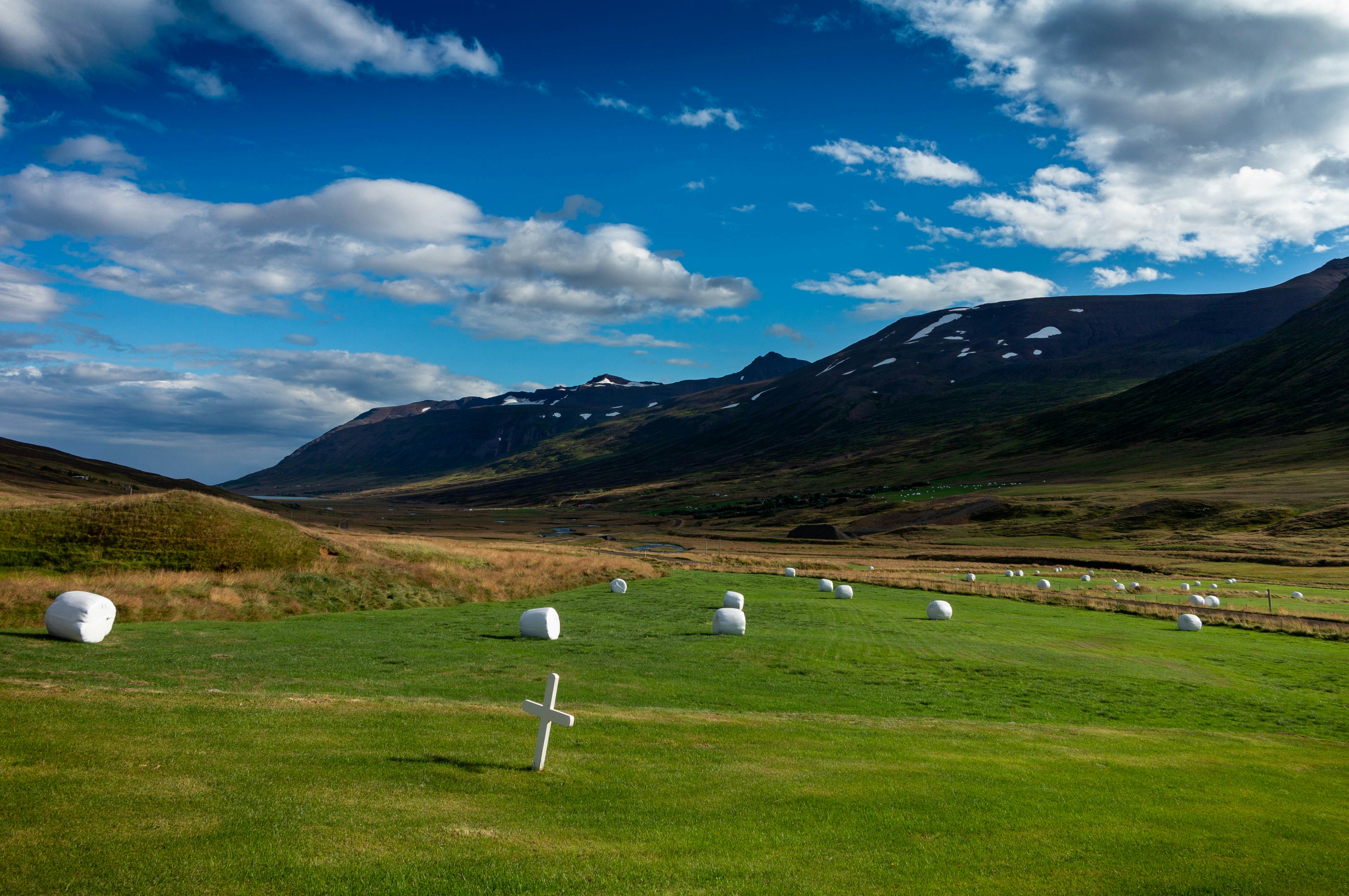 Pasture Crossroads under Mountain Sky