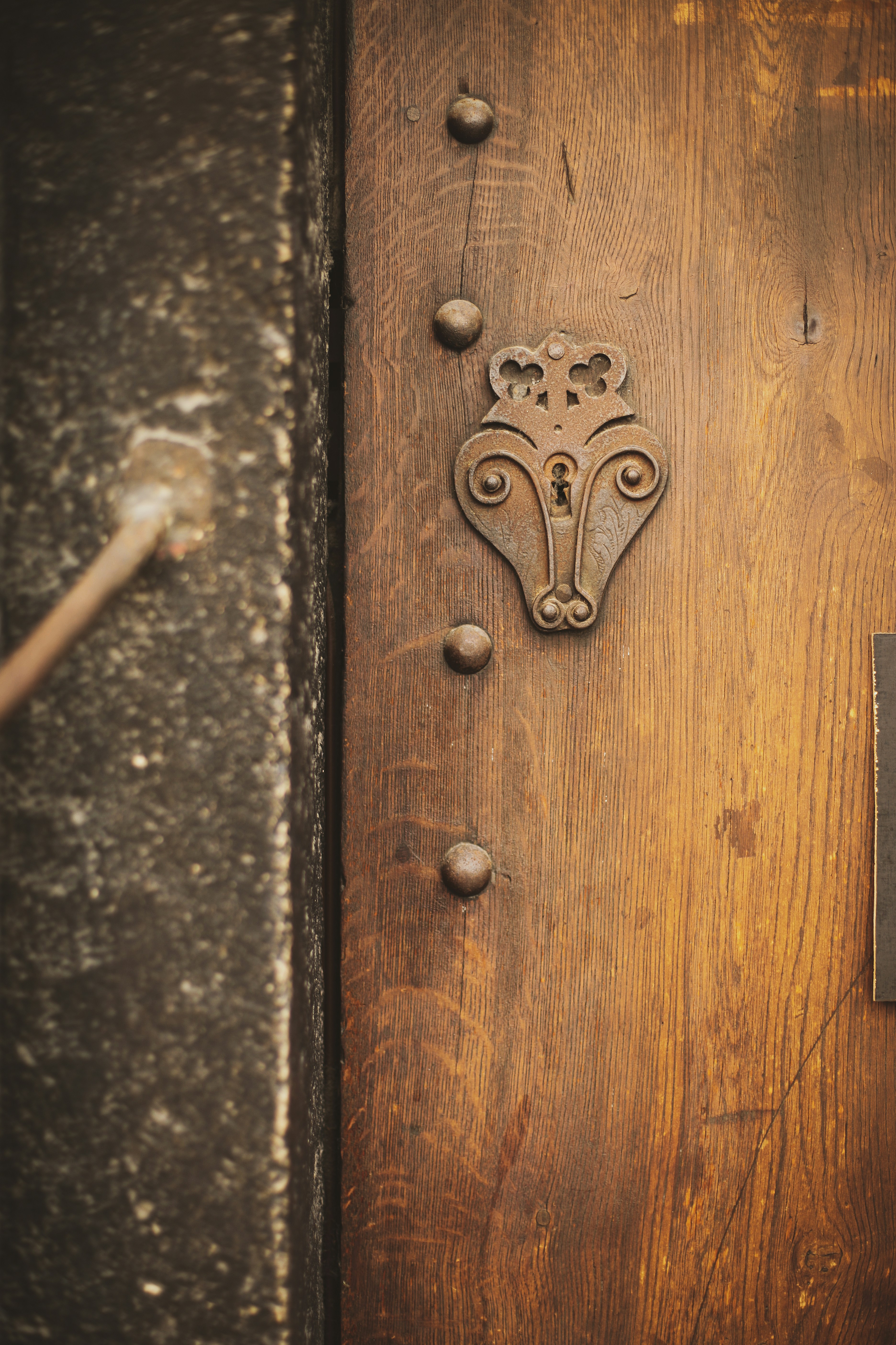 Ancient Knocker: A Rustic Door’s Ornate Heart