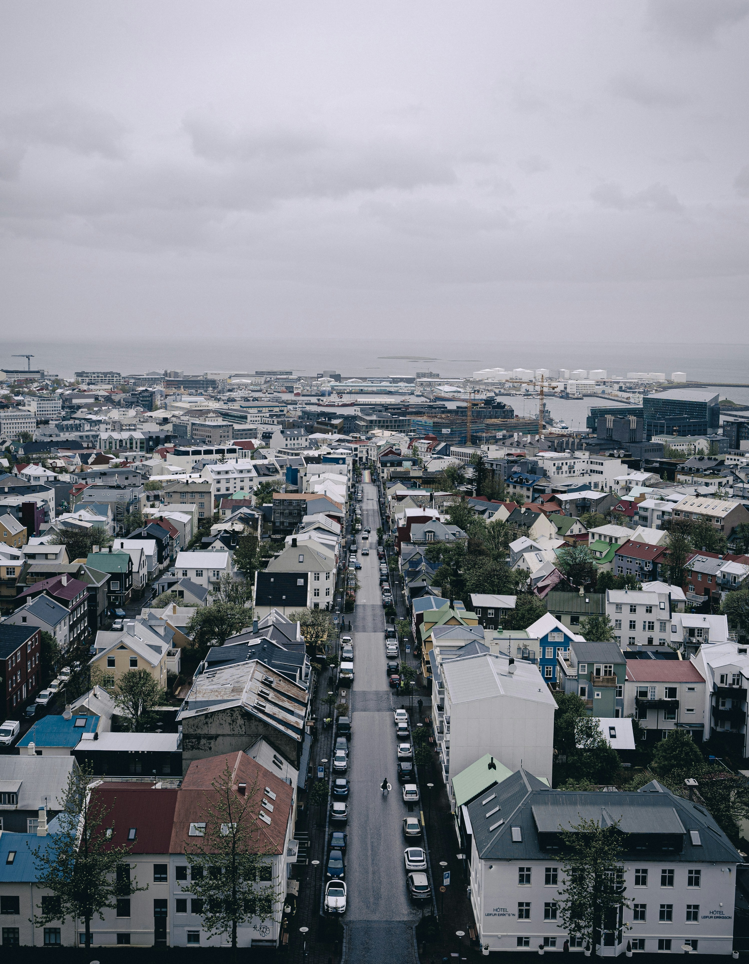 Coastal Gridline: Aerial View Down the Town to the Sea