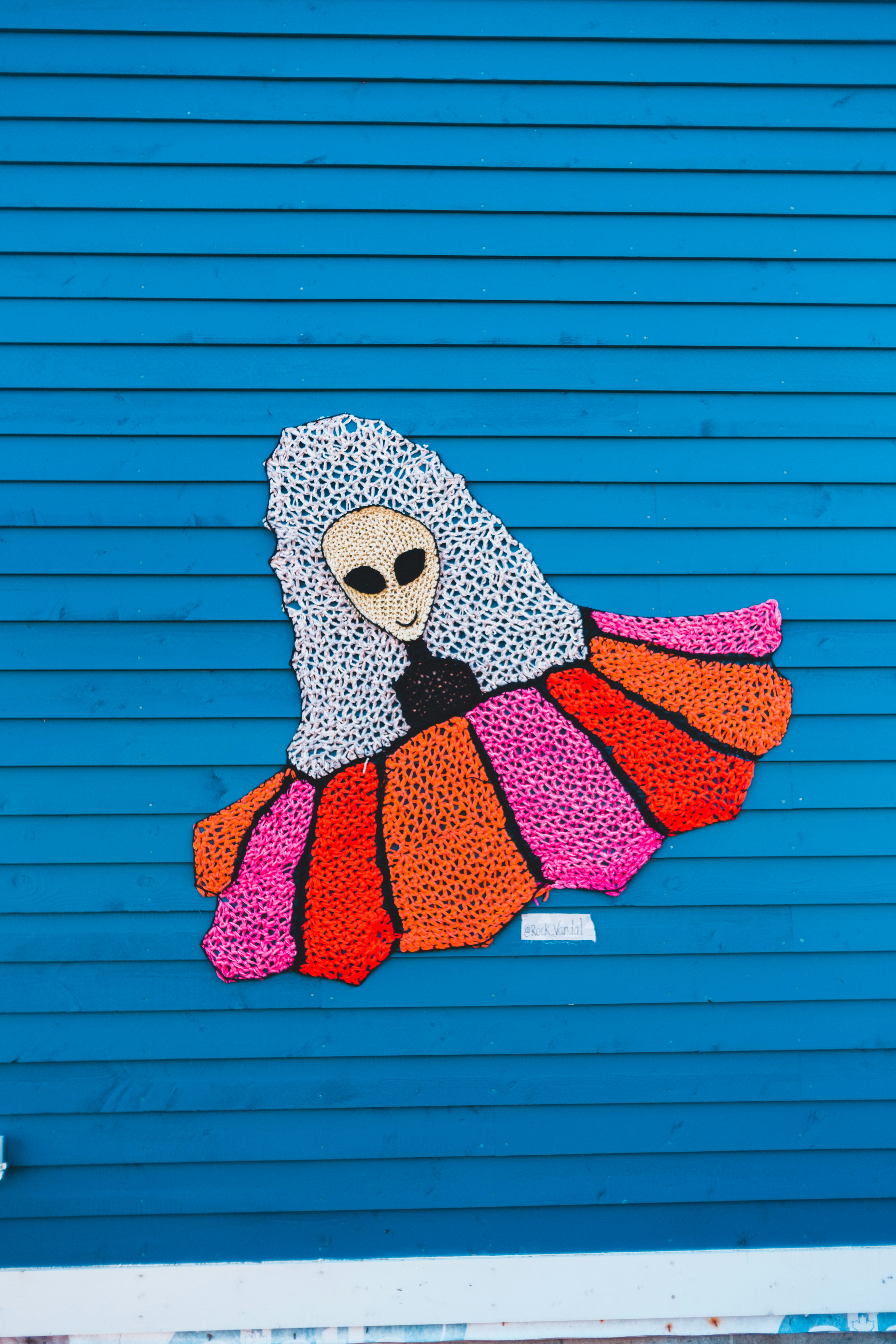Blue Wall Mosaic: A Colorful Flower-Peted Algae on a Bright Street
