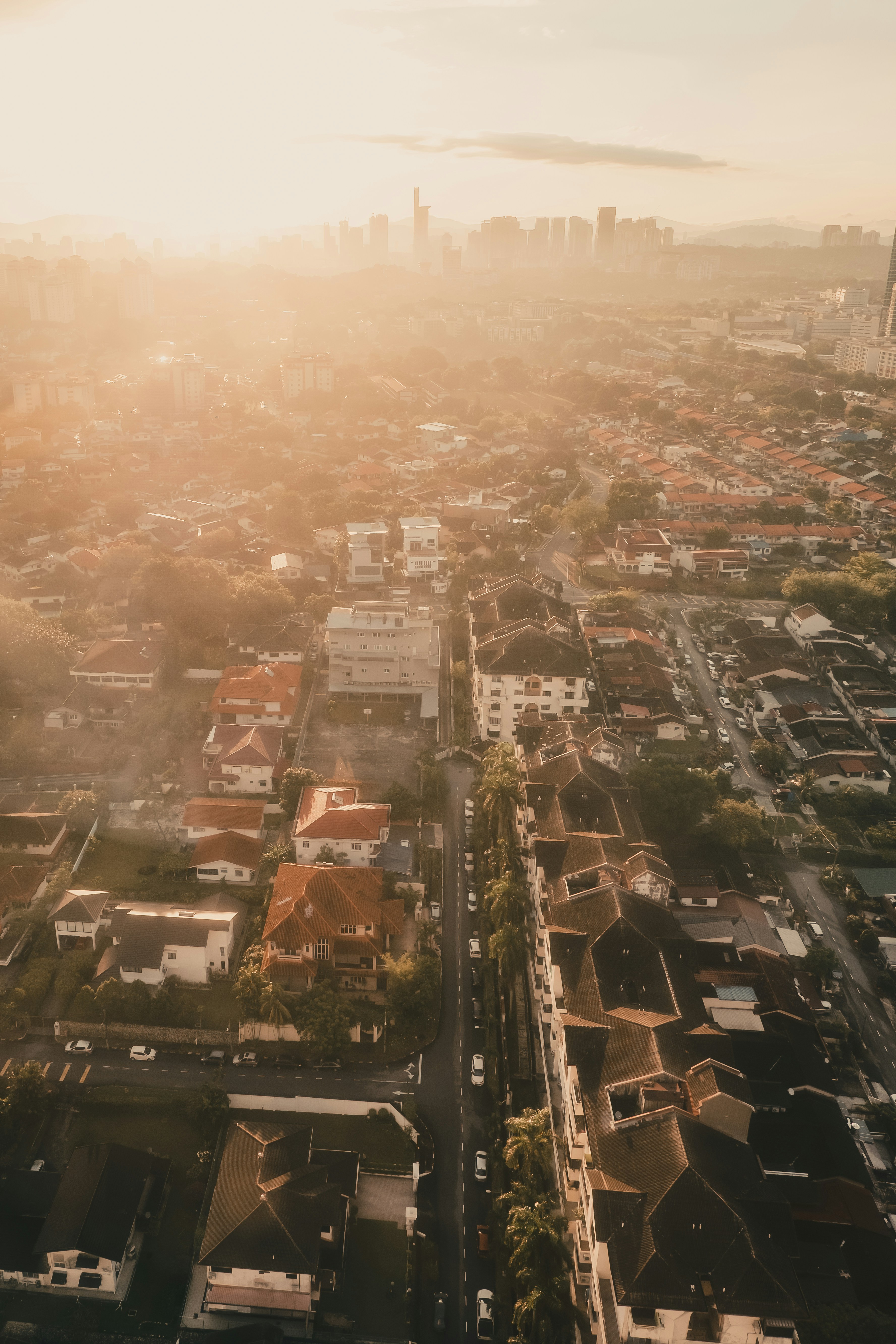 Sunlit Spine: Aerial View of a Suburban Ridge Reaching Toward the City