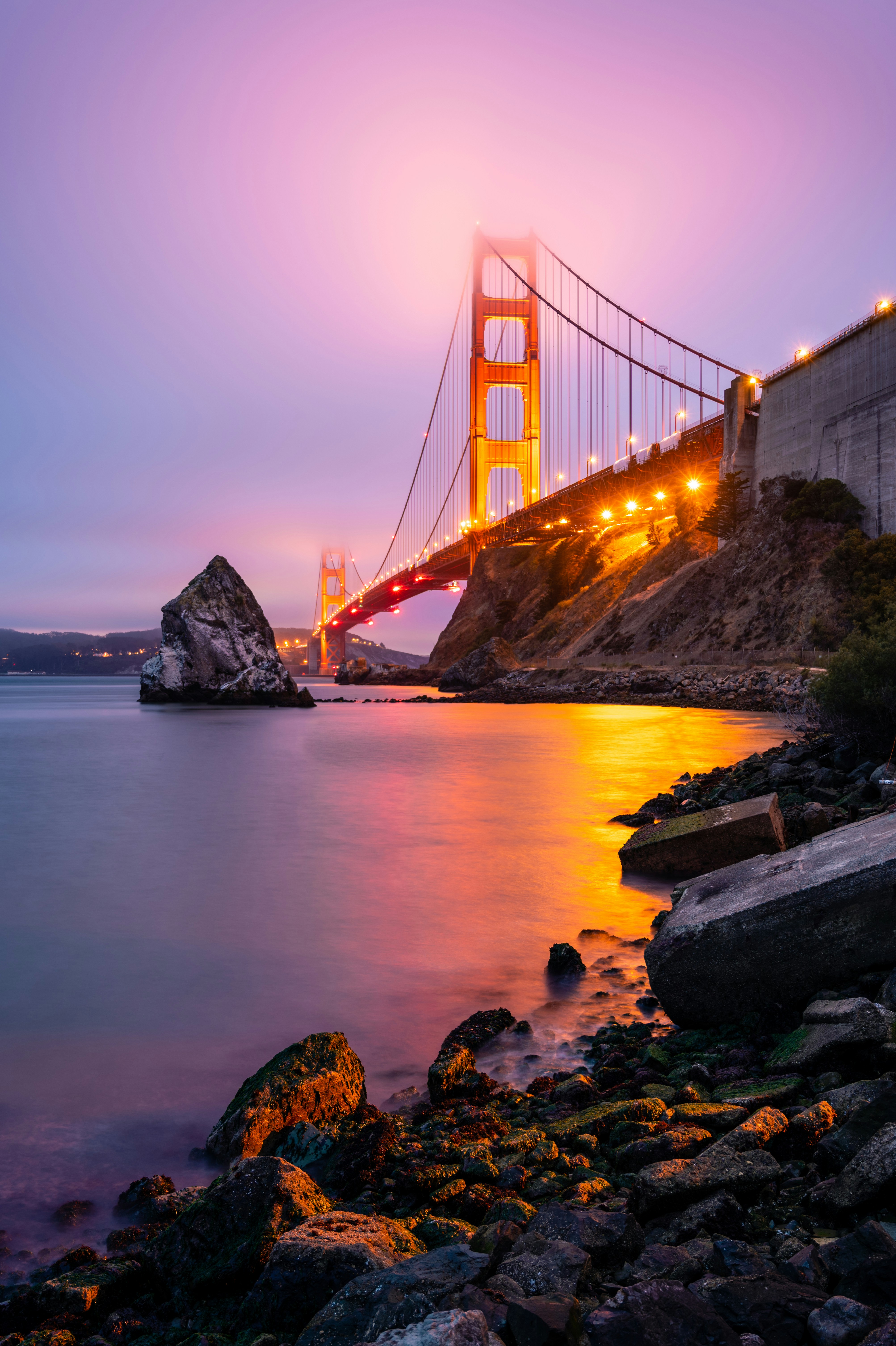 Suspension of Light: Golden Gate at Dusk in Velvet Harbor
