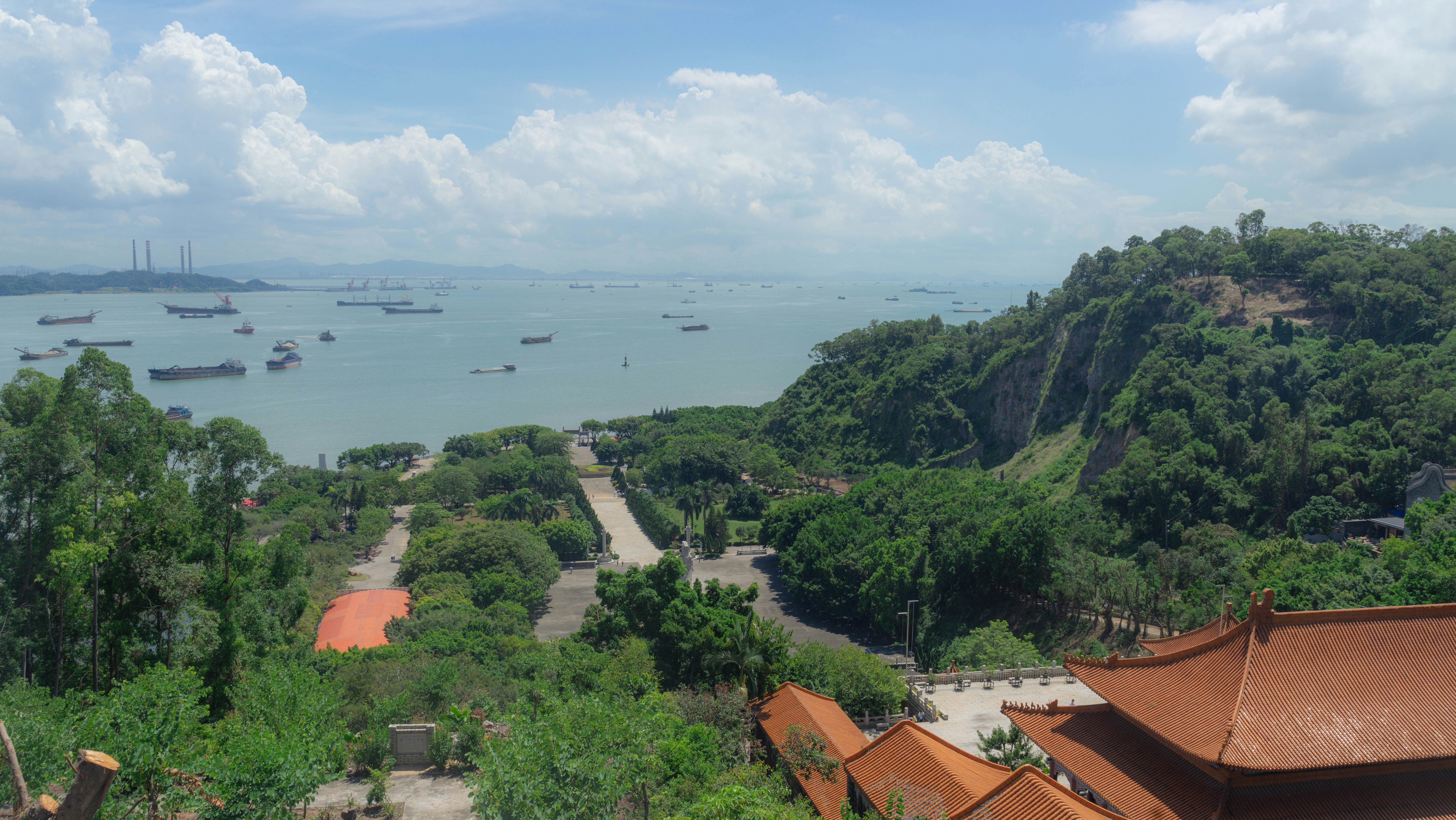Ridgetop Vista: Terracotta Rooftops Framing a Dotted Bay