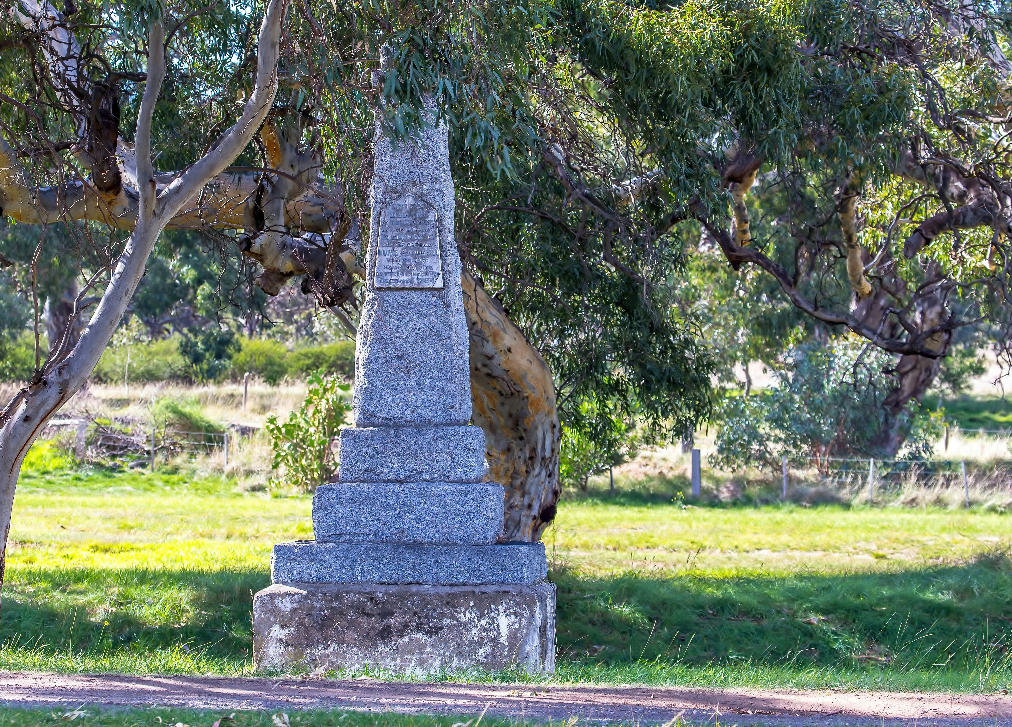 Stone Obelisk in a Park: Sunlit Monument Framed by Trees with a Hidden Leopard Silhouette