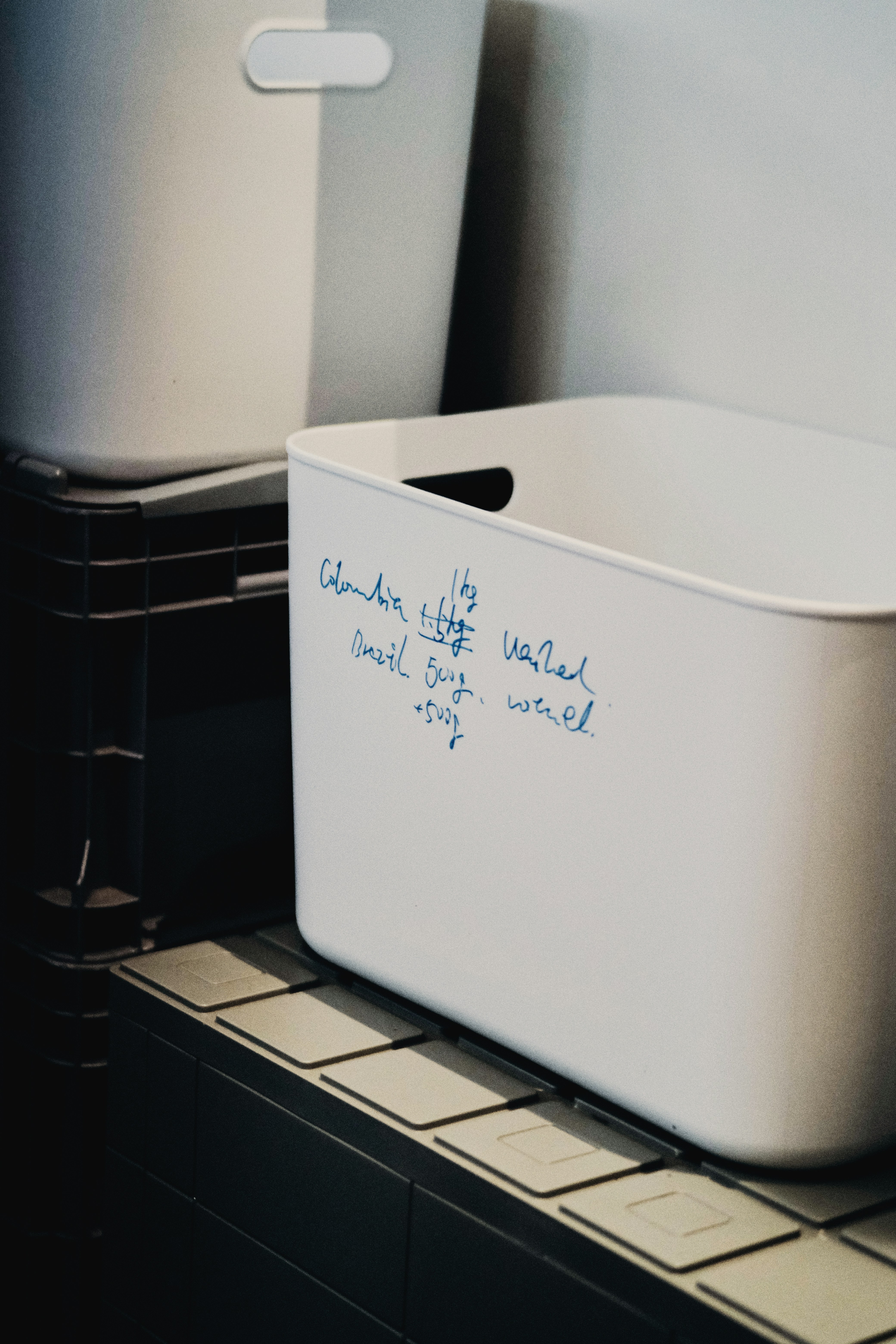 White Utensil Bin on a Kitchen Trolley