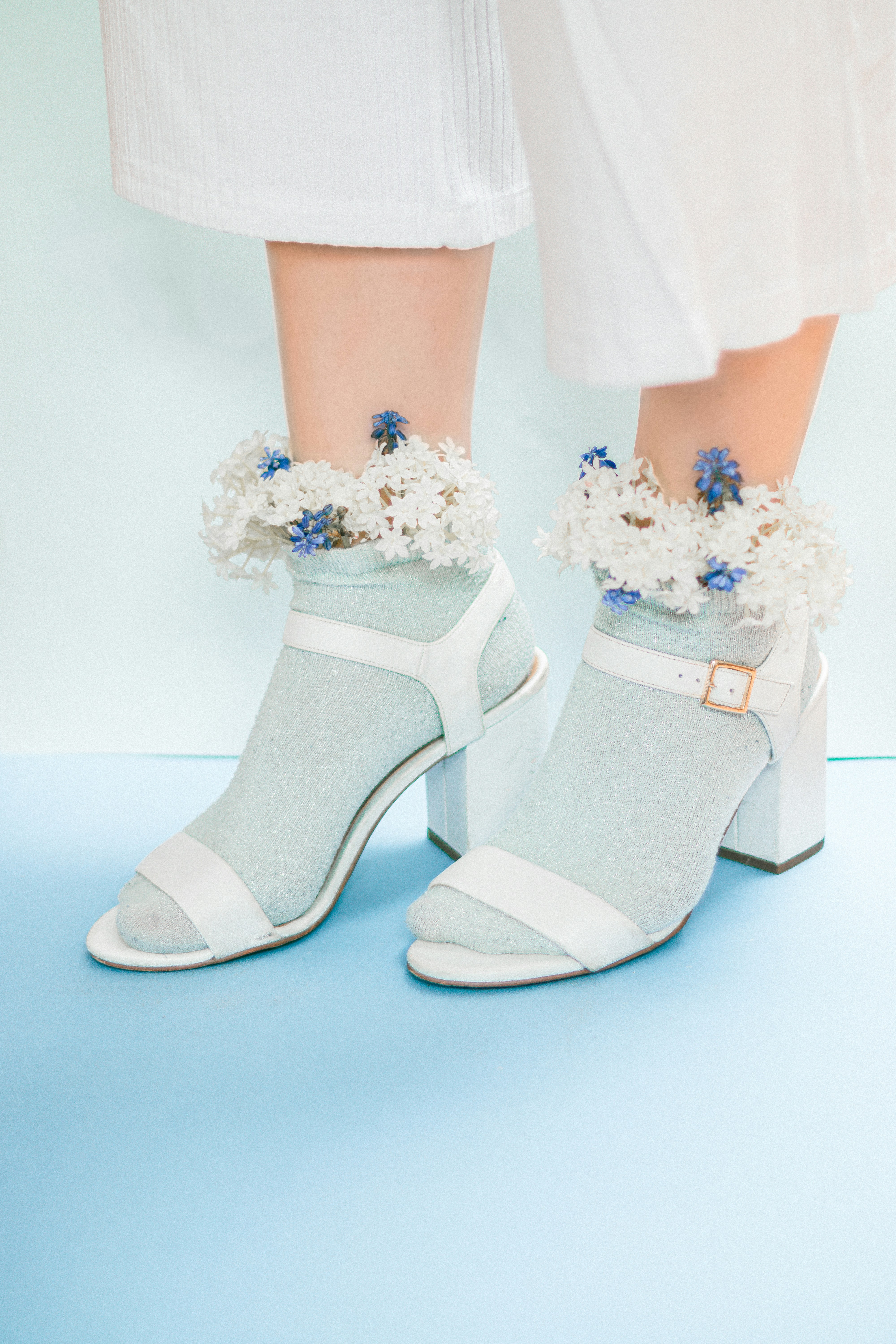 Pastel Steps: Floral Heels on a Striped Dance Floor
