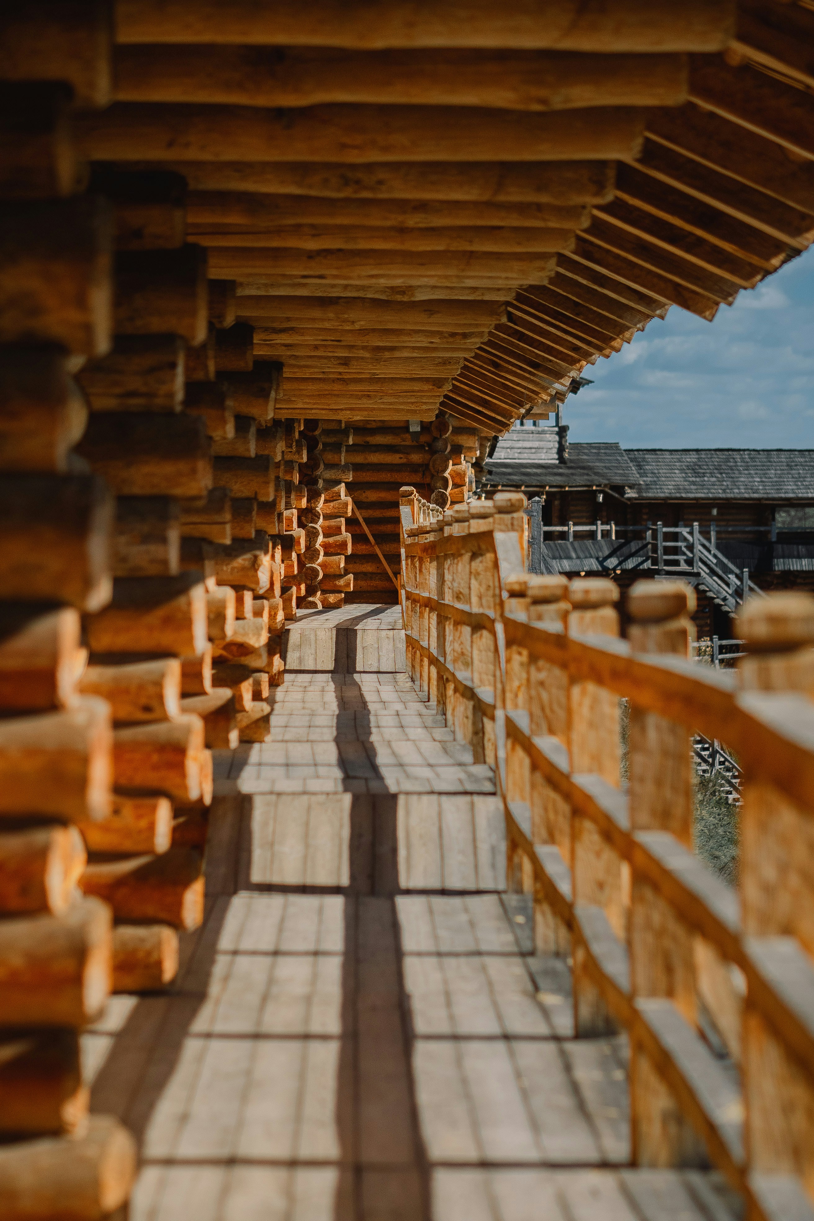 Vanishing Horizon Along a Timber Walkway