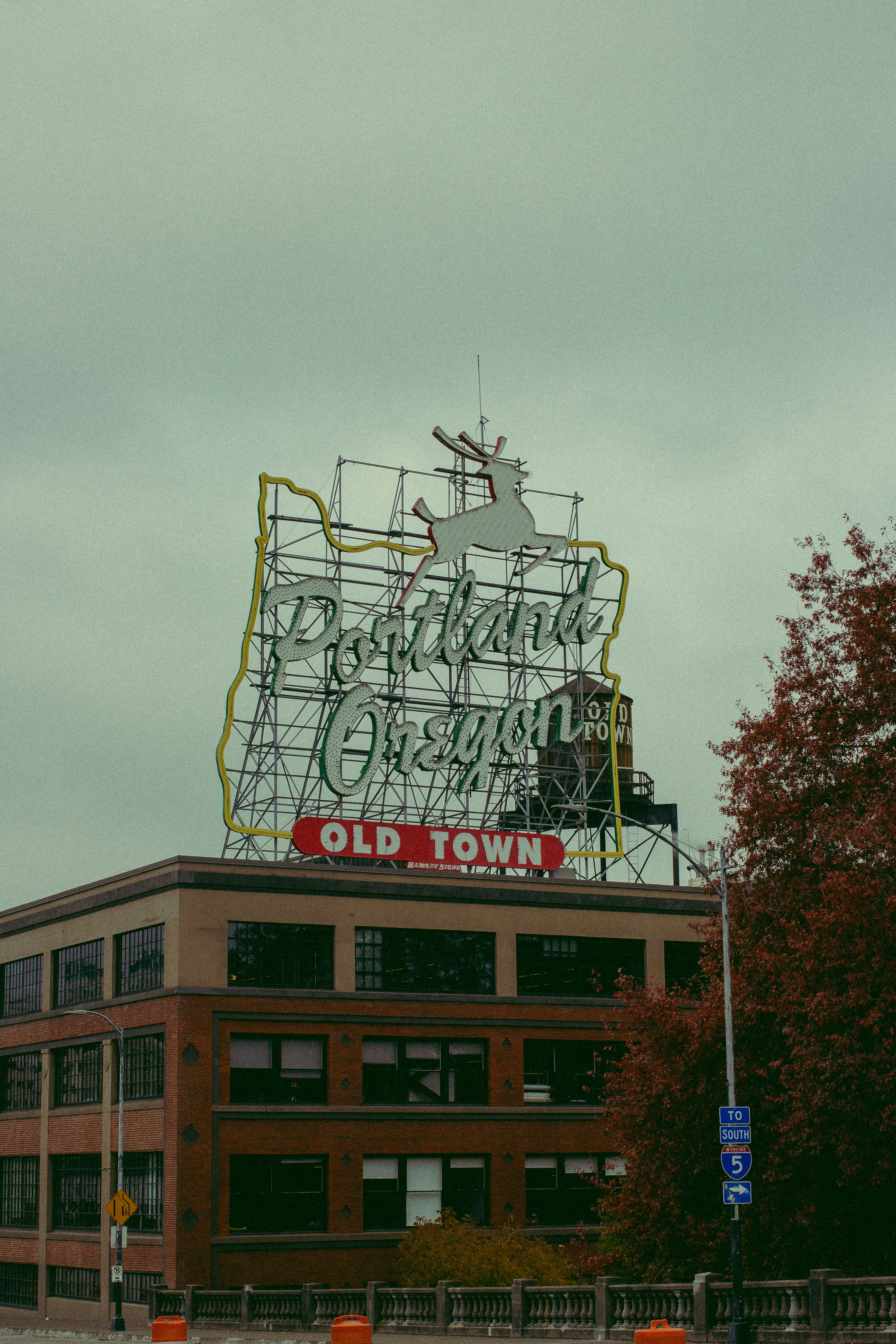 Neon Sign Over Old Town: Portland Oregon Banner in Evening Light