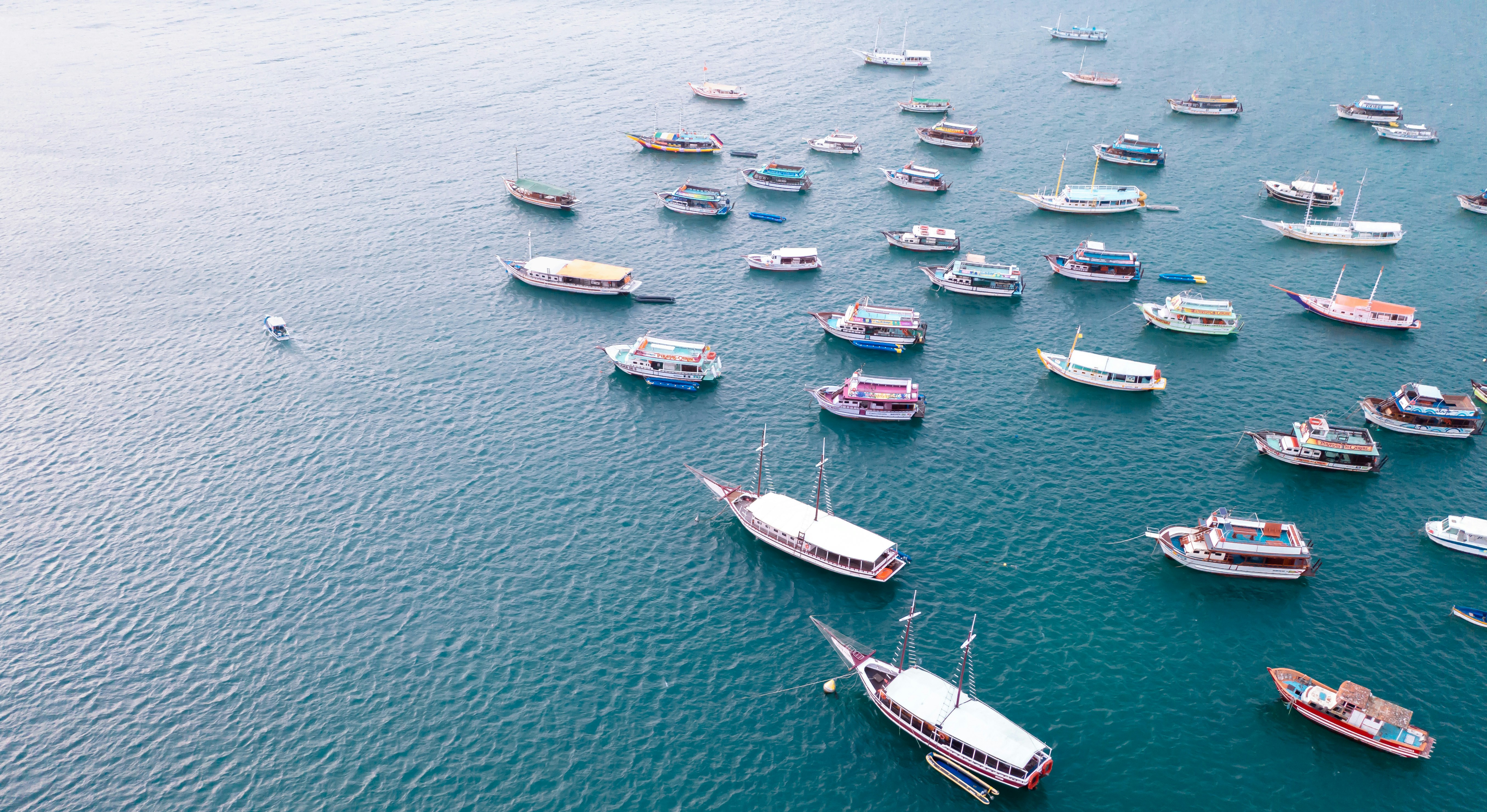 A group of boats floating on top of a large body of water photo – Free ...
