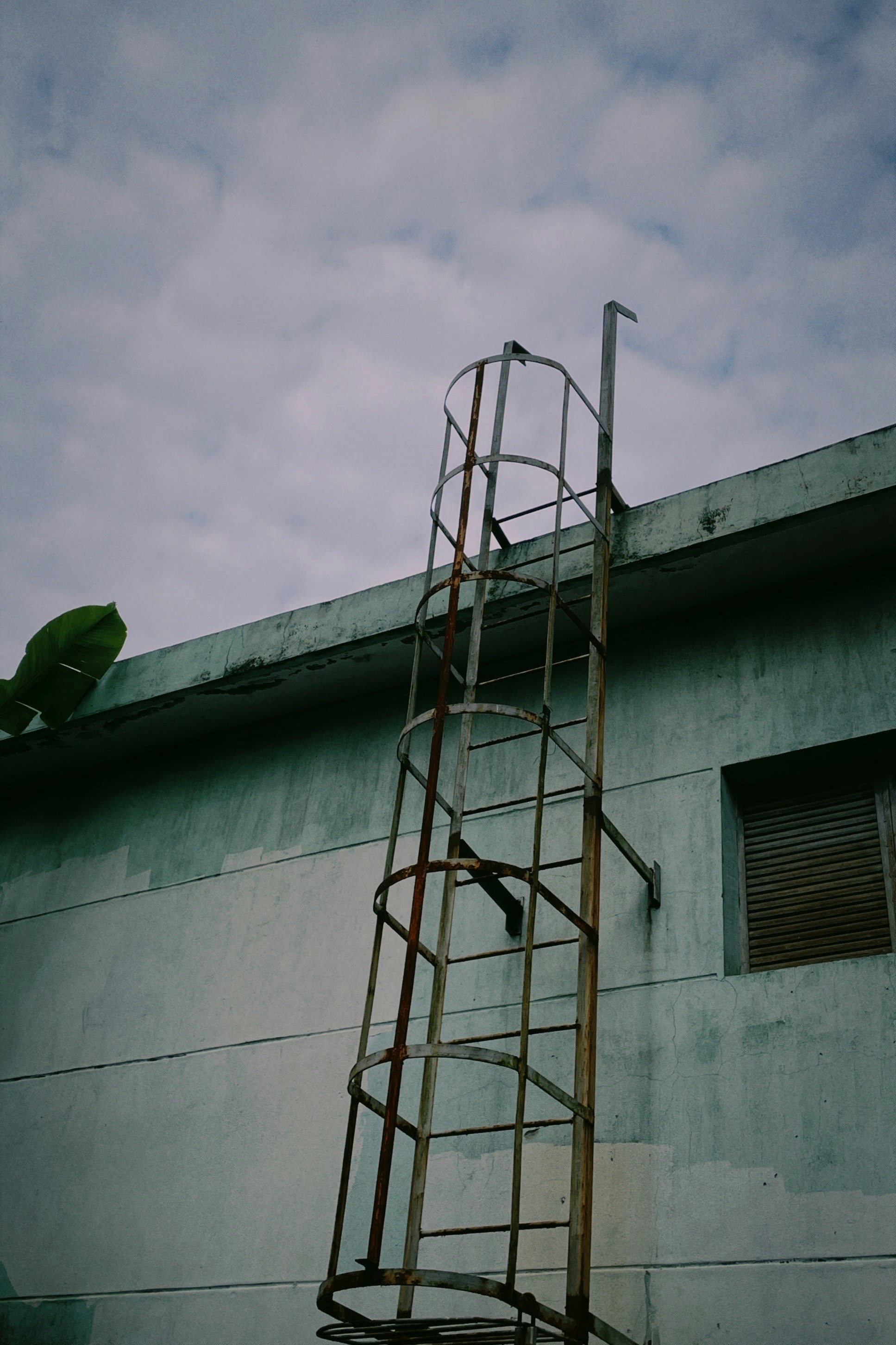A ladder leaning up against a building on a cloudy day photo – Free ...