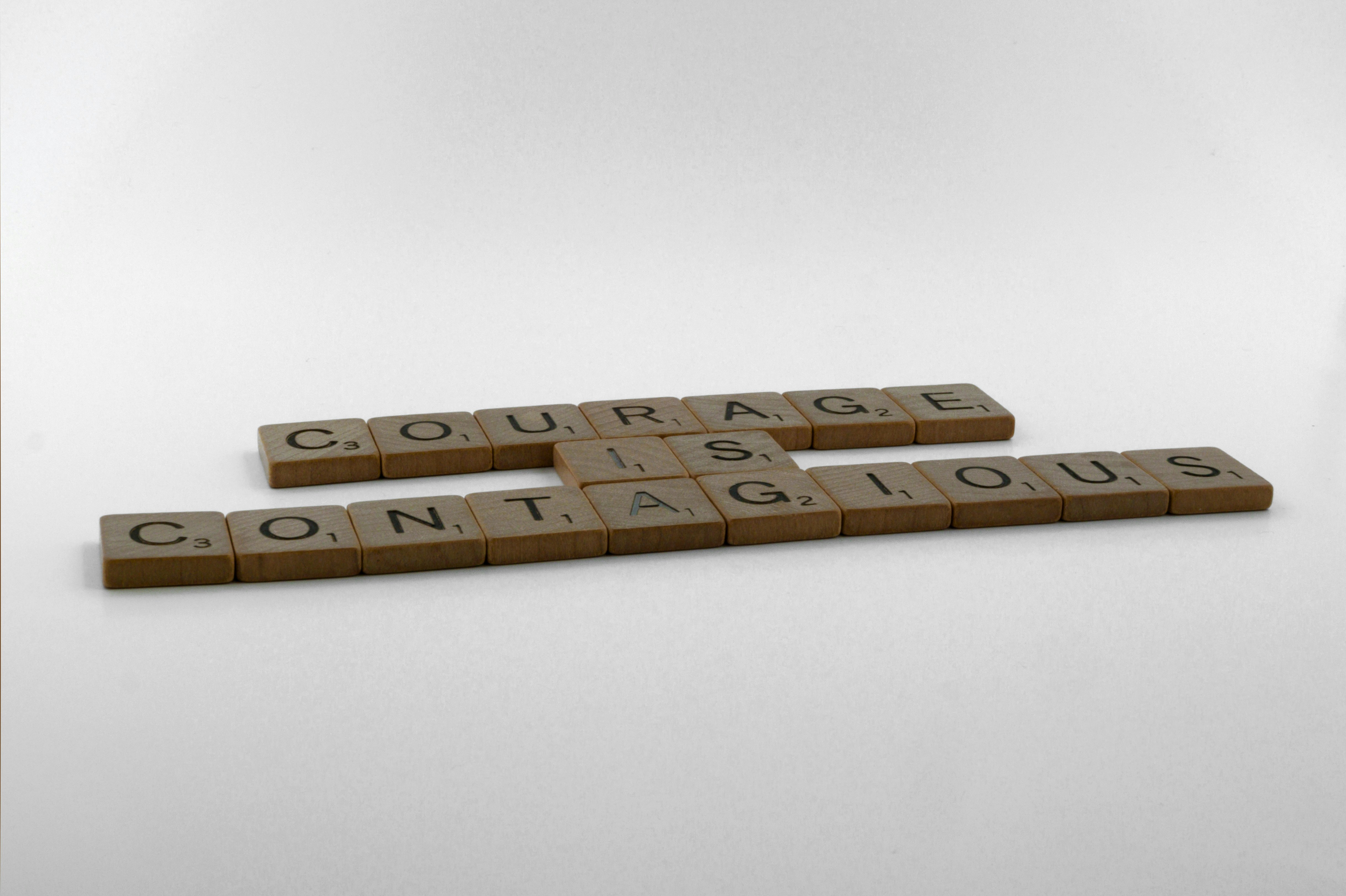 Three scrabble tiles spelling out the word courageous photo – Free Grey ...
