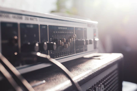 Vintage Rack Mount Guitar Amp — Glassy glow and tactile dials in soft light
