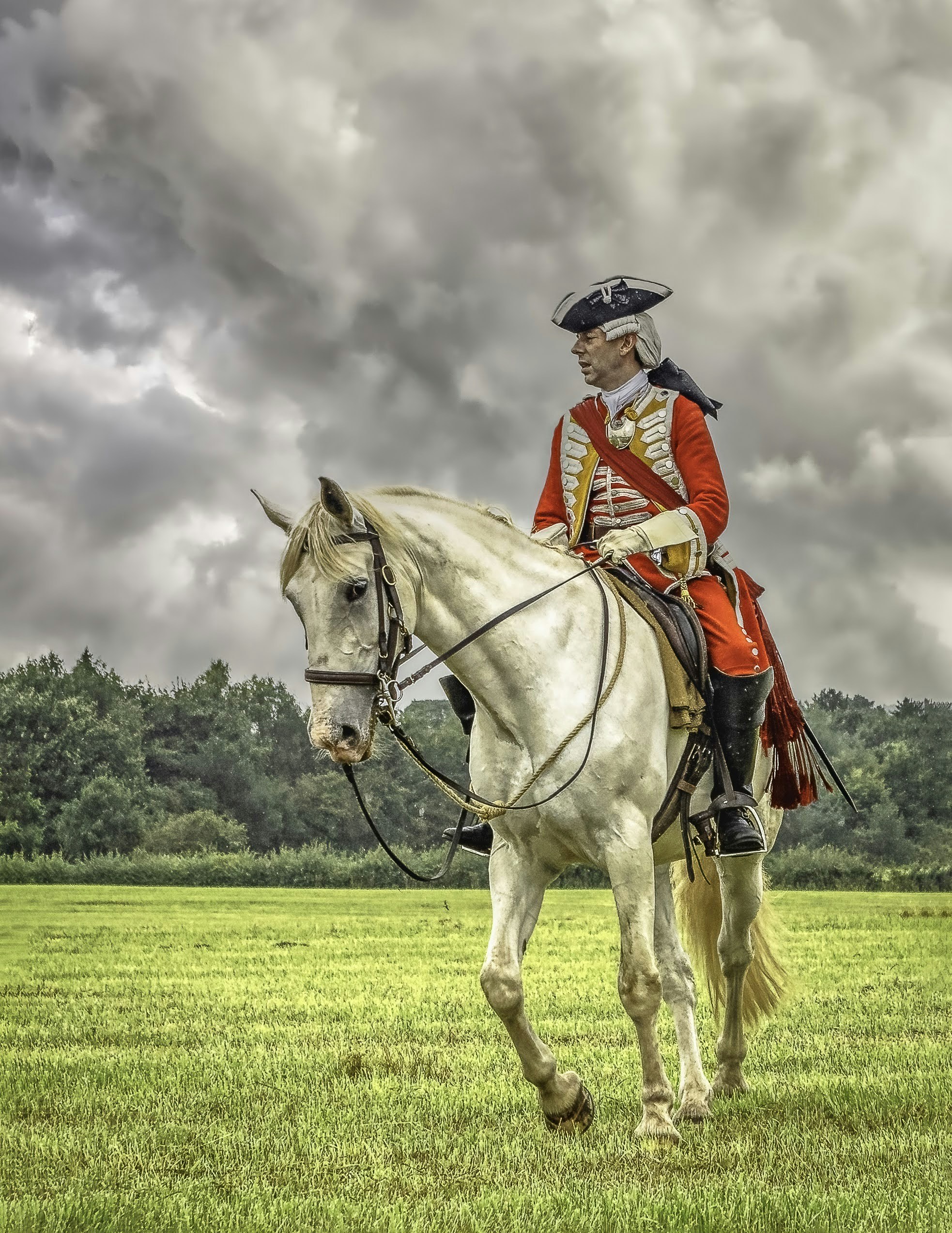 Redcoat Cavalier Beneath Stormy Skies
