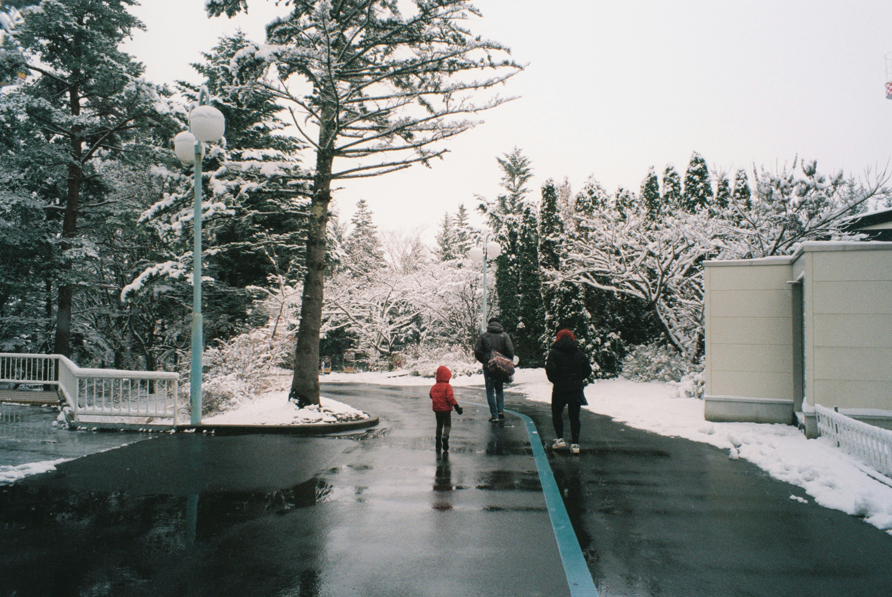 Blue Line, Quiet Snow: Trio Traverses a Frosty Campus Path