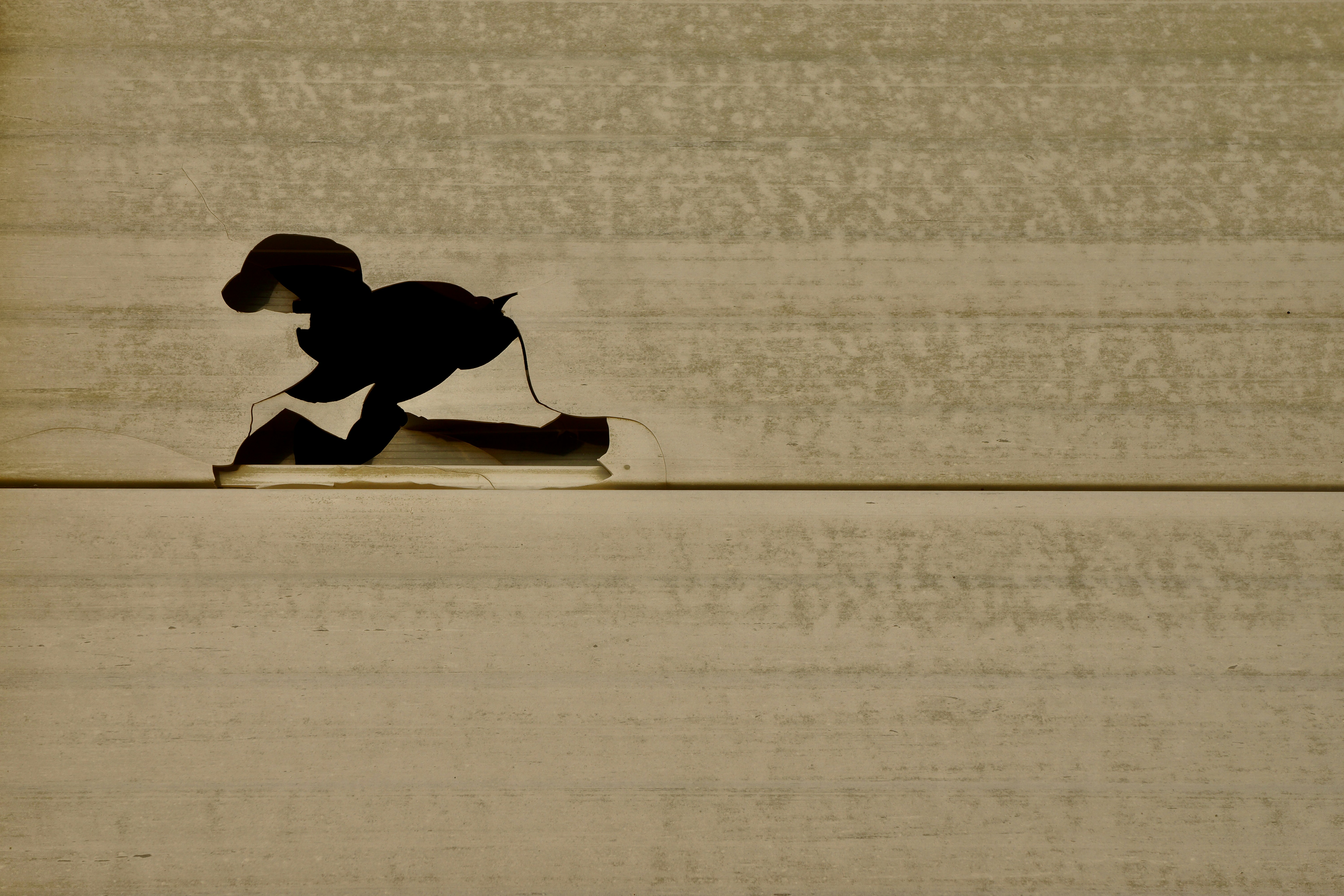 Shadow Runner: A Lone Figure on a Wide Plank Stage